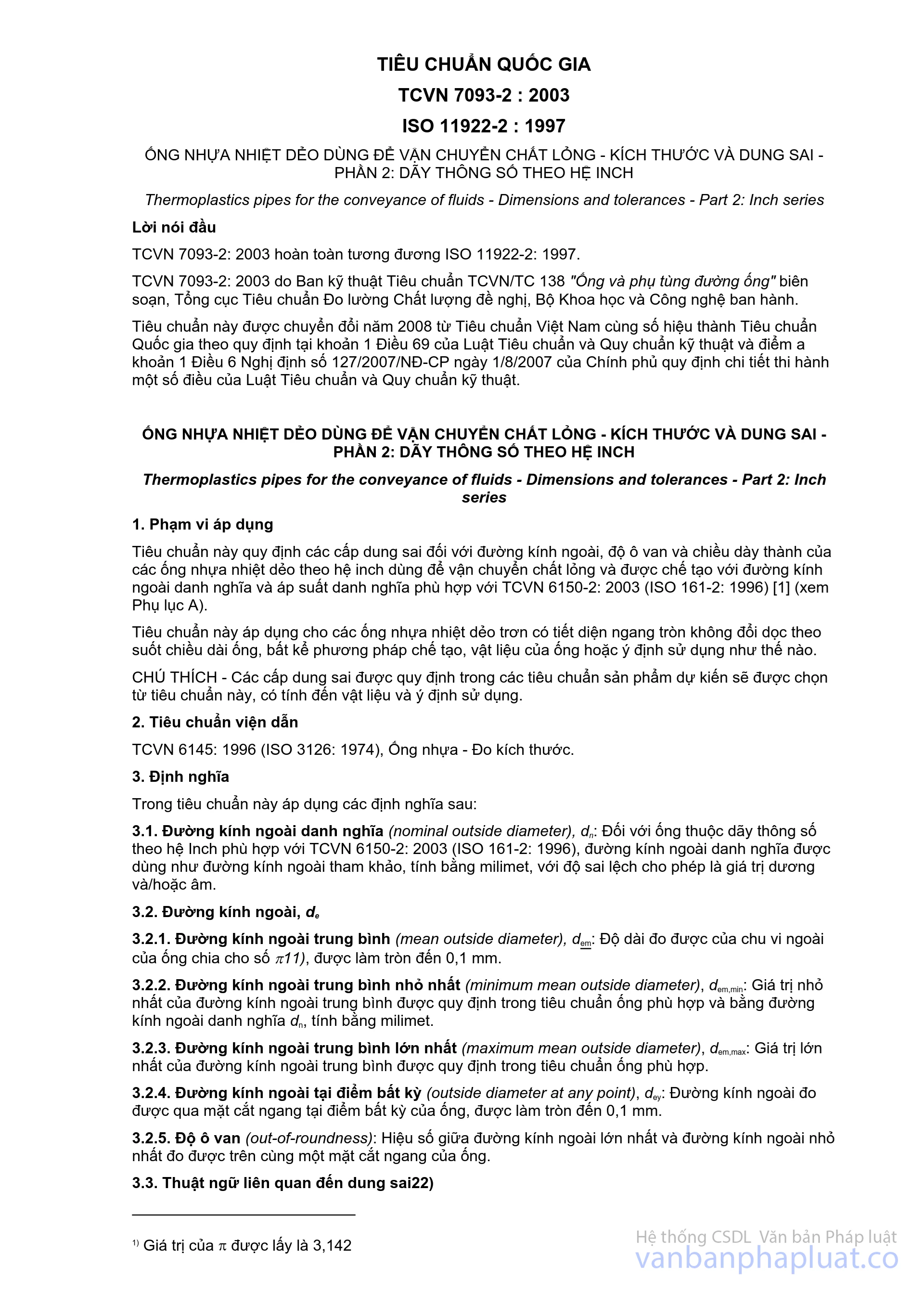 Tiêu chuẩn quốc gia TCVN 7093-2:2003 (ISO 11922-2 : 1997) về Ống nhựa ...