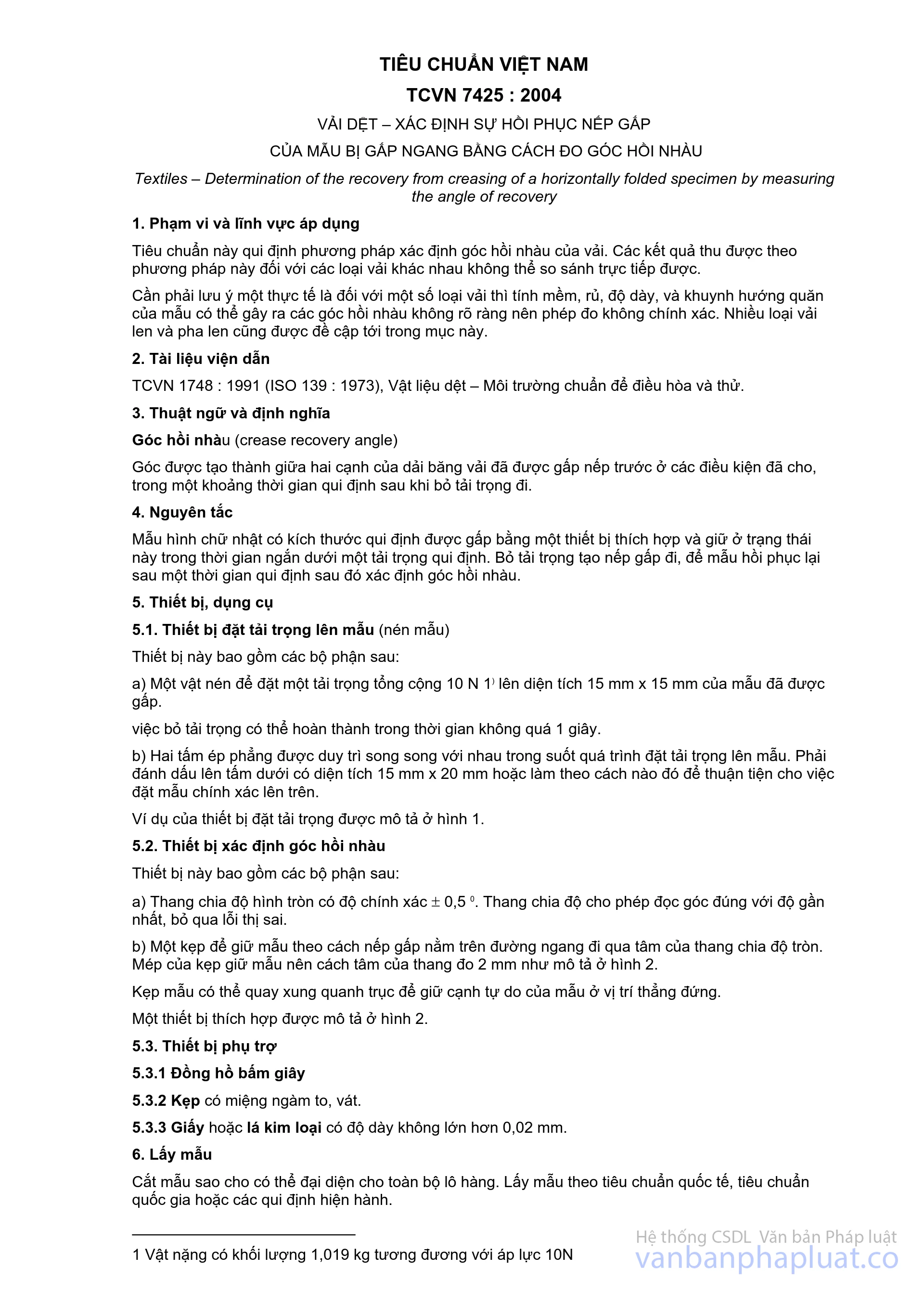 Tiêu chuẩn Việt Nam TCVN 7425:2004 (ISO 2313:1972) về Vải dệt - Xác ...