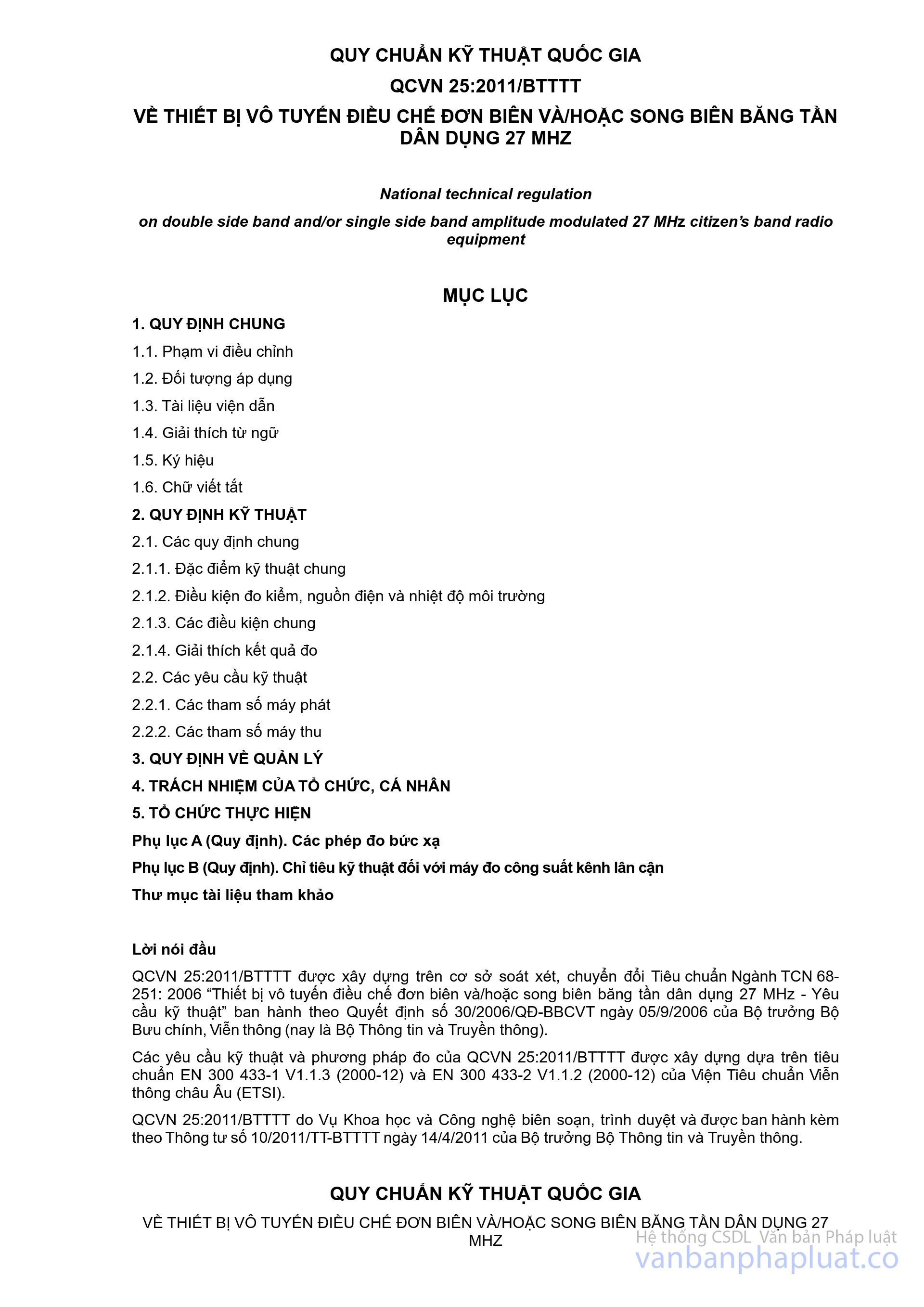 Quy chuẩn kỹ thuật Quốc gia QCVN 25:2011/BTTTT về thiết bị vô tuyến ...