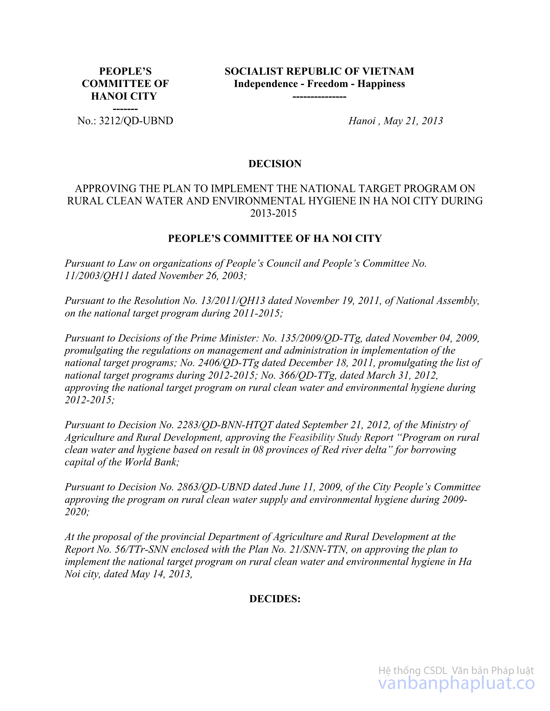 Decision No. 3212/QD-UBND 2013 the national target program on rural ...
