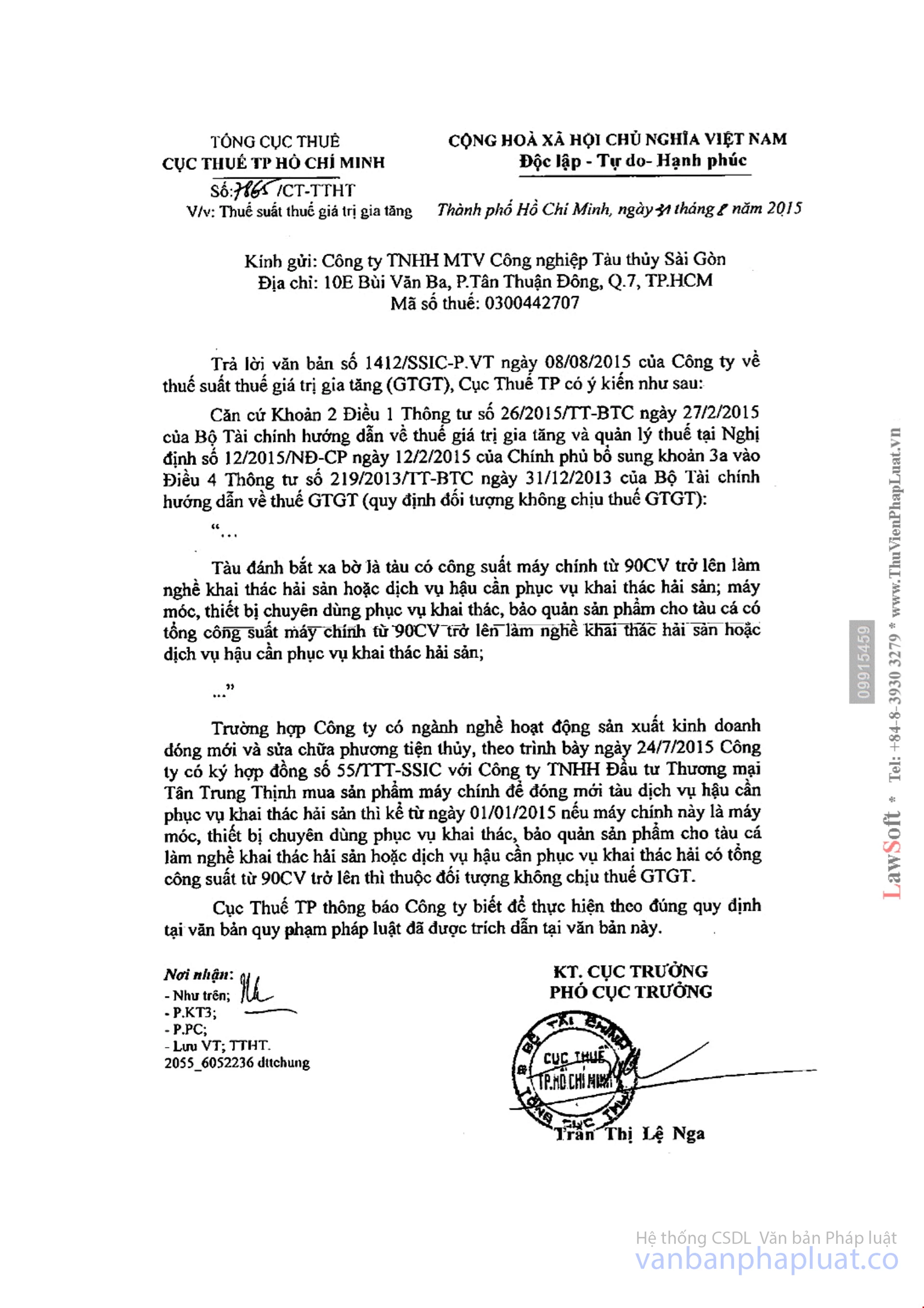 Công văn 7865/CT-TTHT thuế suất thuế giá trị gia tăng đóng mới sửa chữa ...