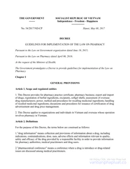 Decree 54 2017 ND CP Guidelines For Implementation Of The Law On Pharmacy Decree 54 2017 ND CP Guidelines For Implementation Of The Law On Pharmacy