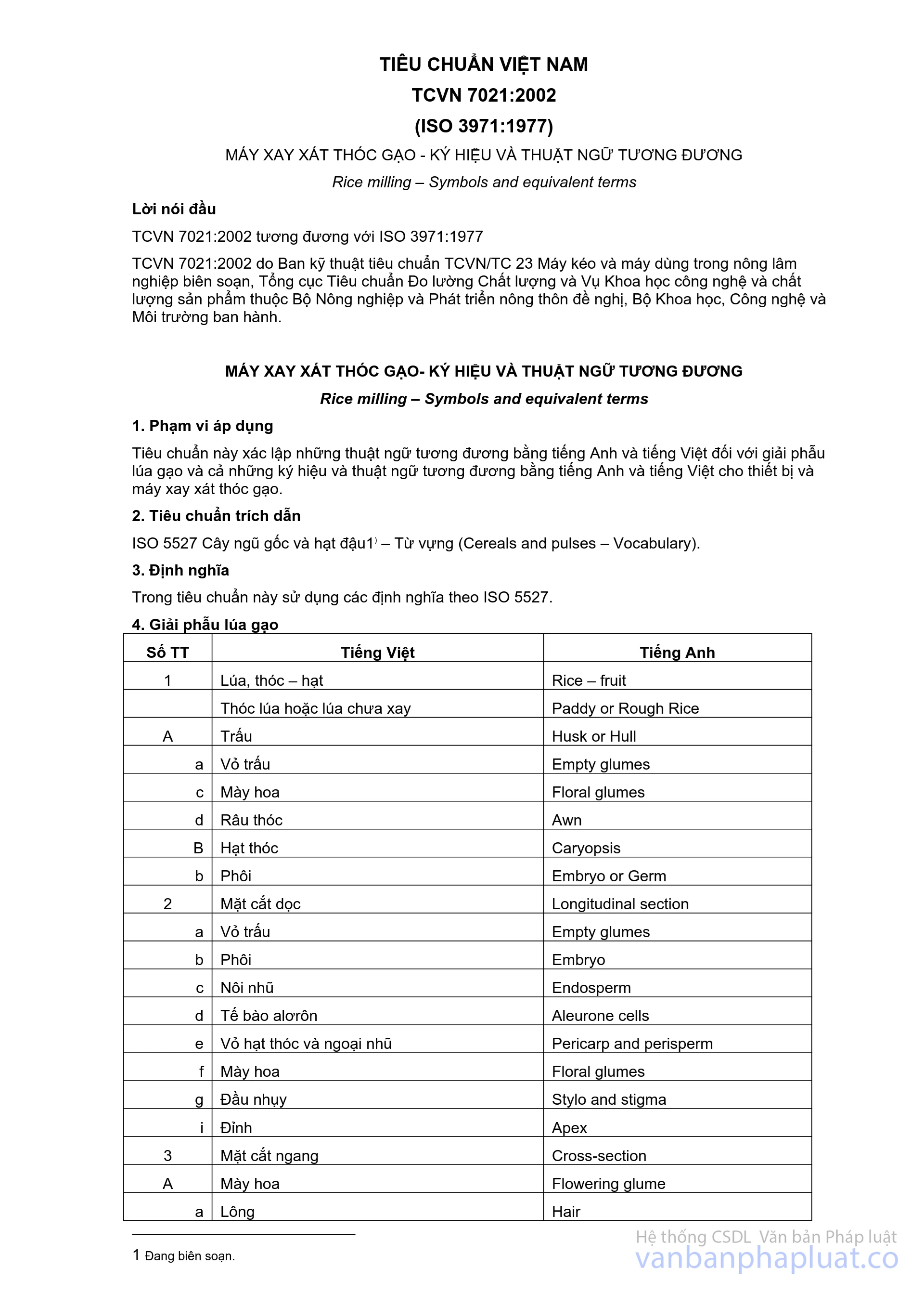 Tiêu chuẩn Việt Nam TCVN 7021:2002 (ISO 3971:1977) về máy xay xát thóc ...