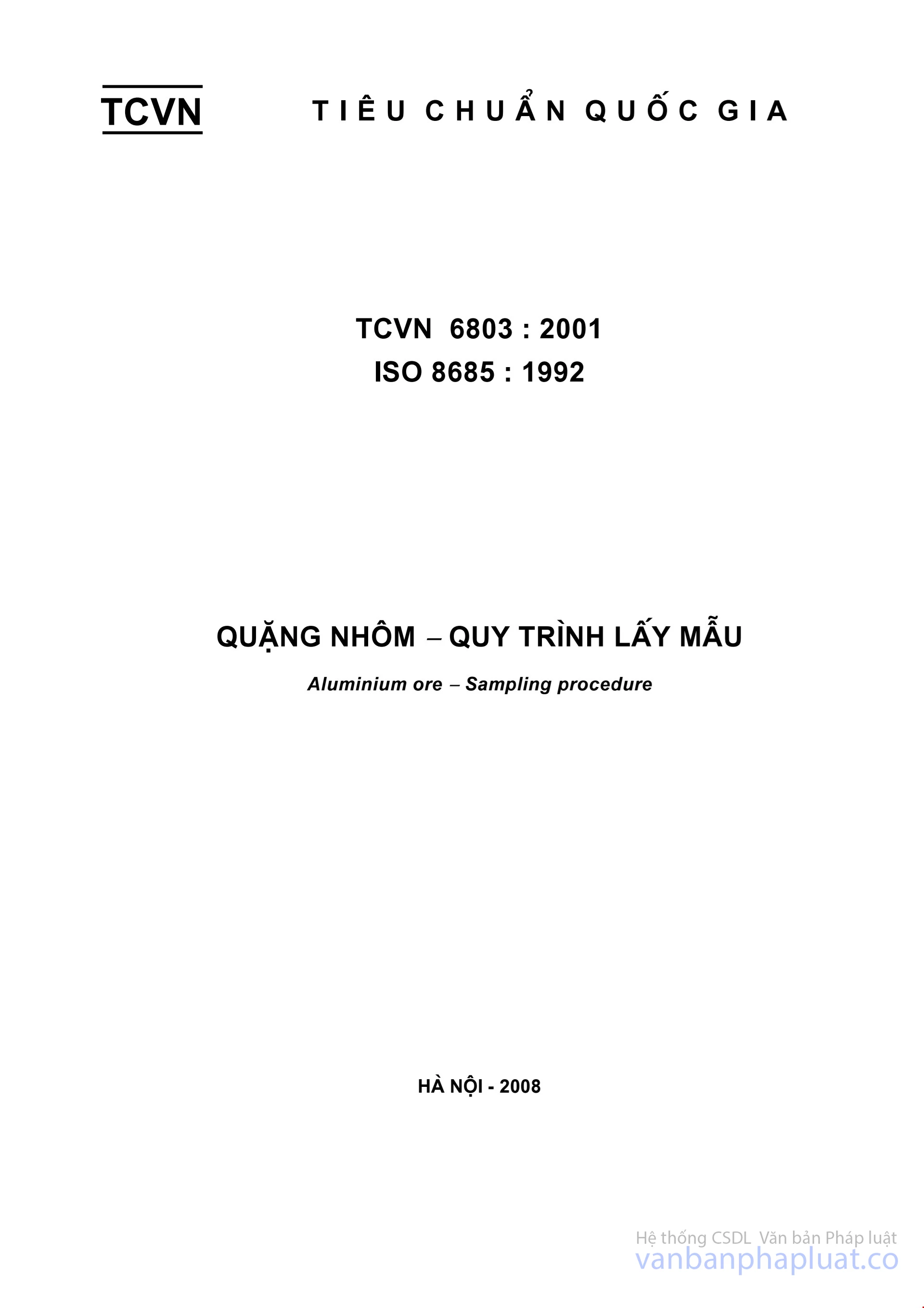 Tiêu chuẩn quốc gia TCVN 6803:2001 (ISO 8685 : 1992) về Quặng nhôm ...