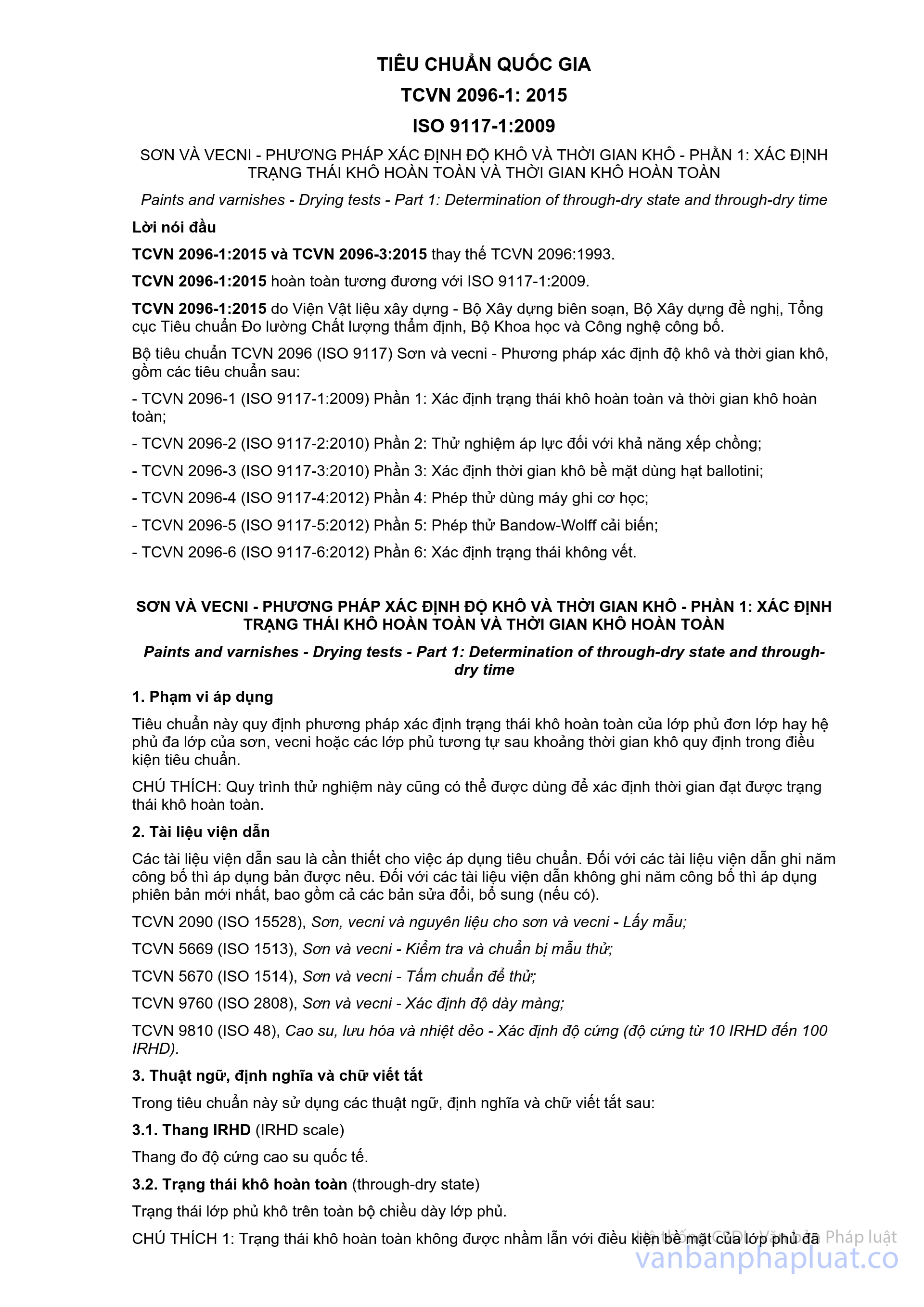 Tiêu chuẩn quốc gia TCVN 2096-1:2015(ISO 9117-1:2009) về Sơn và vecni ...