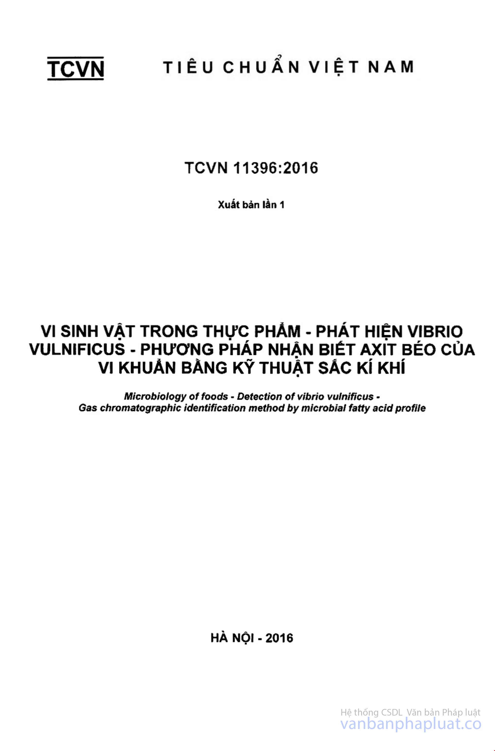 Tiêu chuẩn Quốc gia TCVN 11396:2016 về Vi sinh vật trong thực phẩm ...