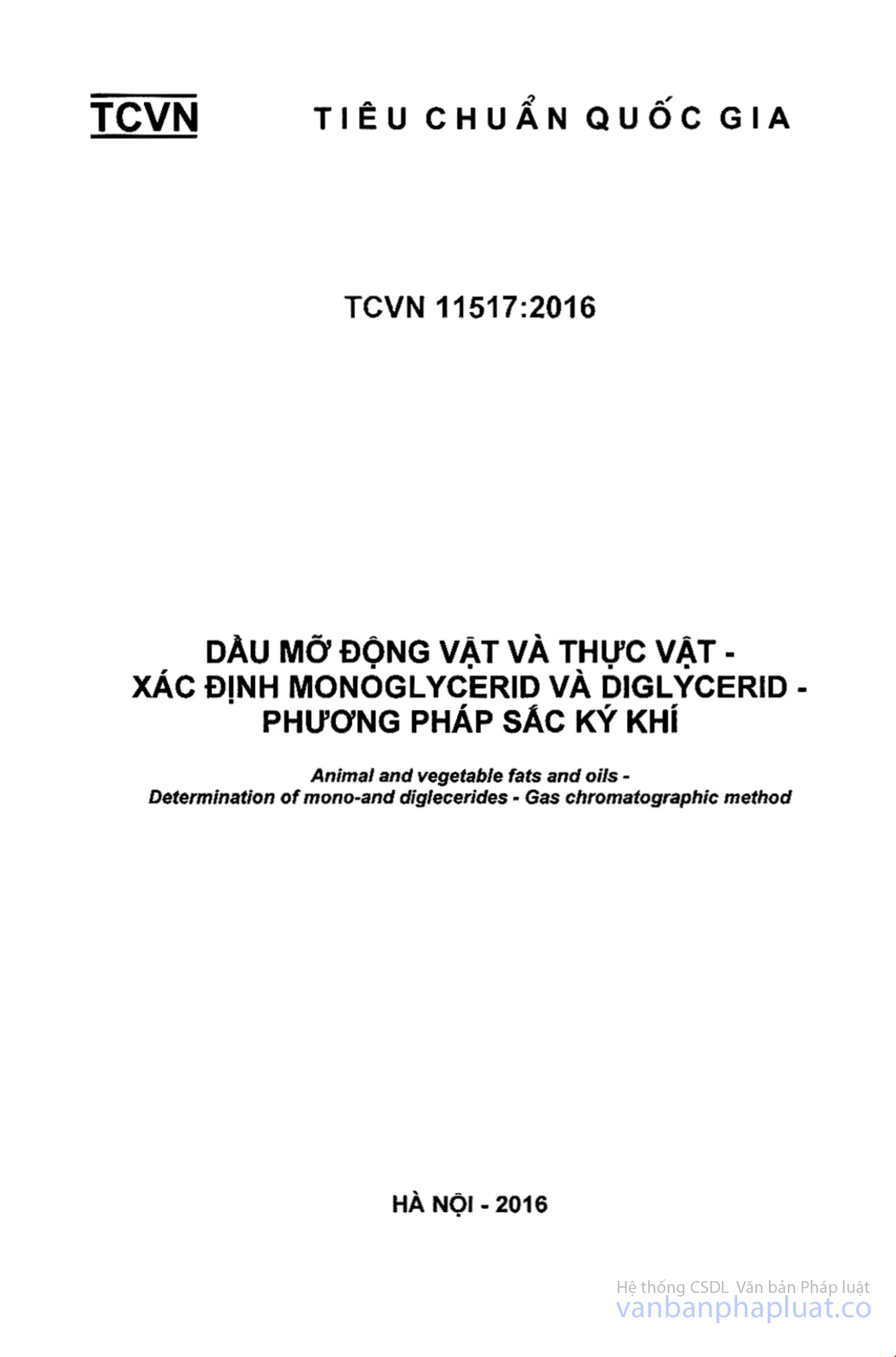 Tiêu chuẩn quốc gia TCVN 11517:2016 về Dầu mỡ động vật và thực vật ...