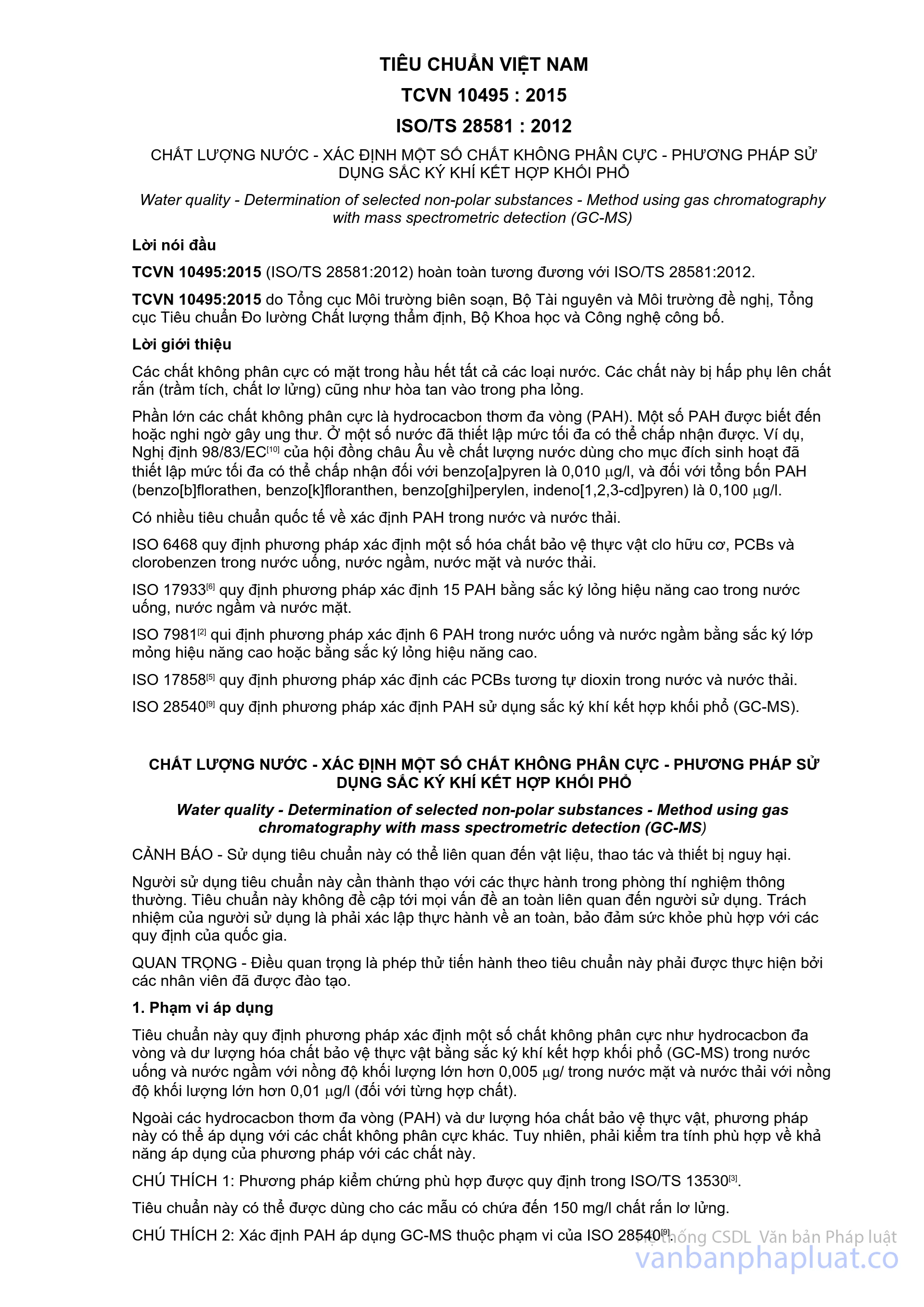Tiêu chuẩn quốc gia TCVN 10495:2015 (ISO/TS 28581:2012) về Chất lượng ...