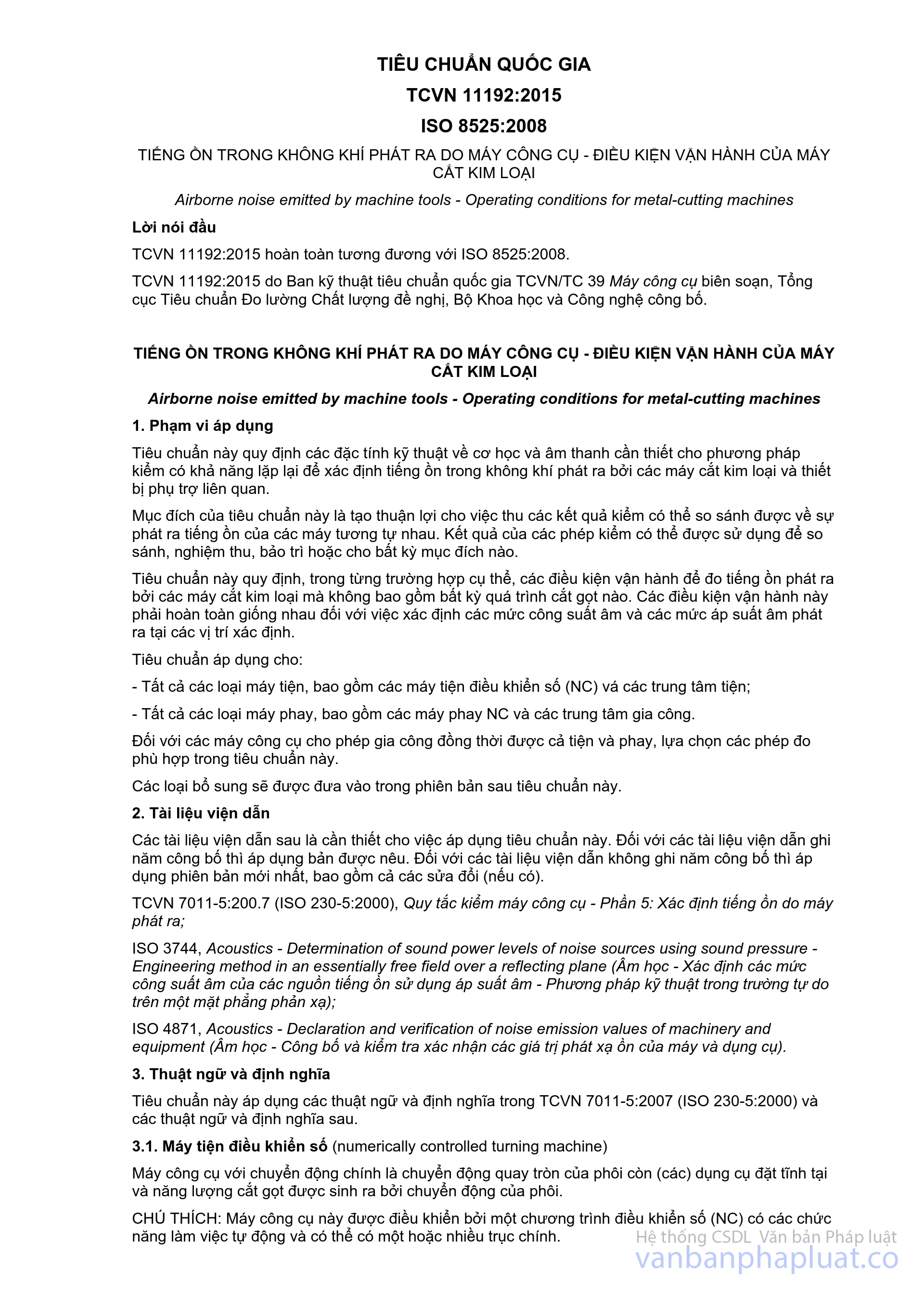 Tiêu chuẩn quốc gia TCVN 11192:2015 (ISO 8525:2008) về Tiếng ồn trong ...