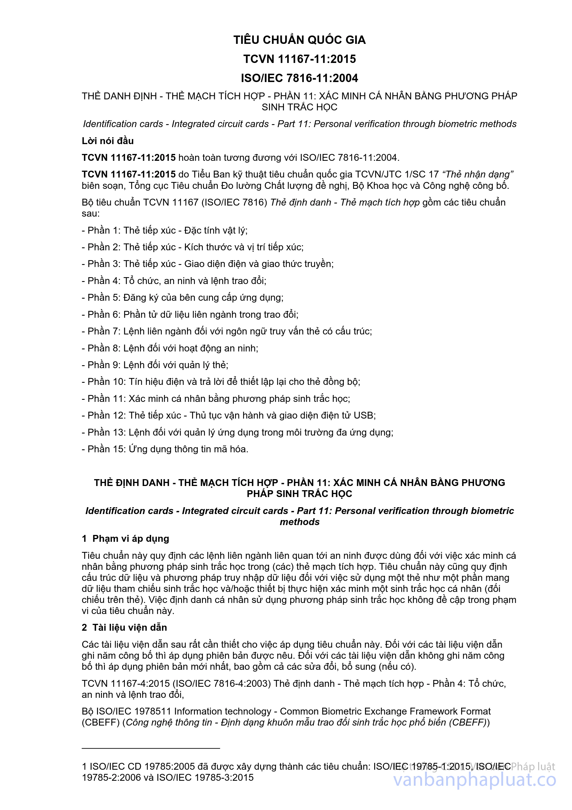Tiêu chuẩn quốc gia TCVN 11167-11:2015 (ISO/IEC 7816-11:2004) về Thẻ ...