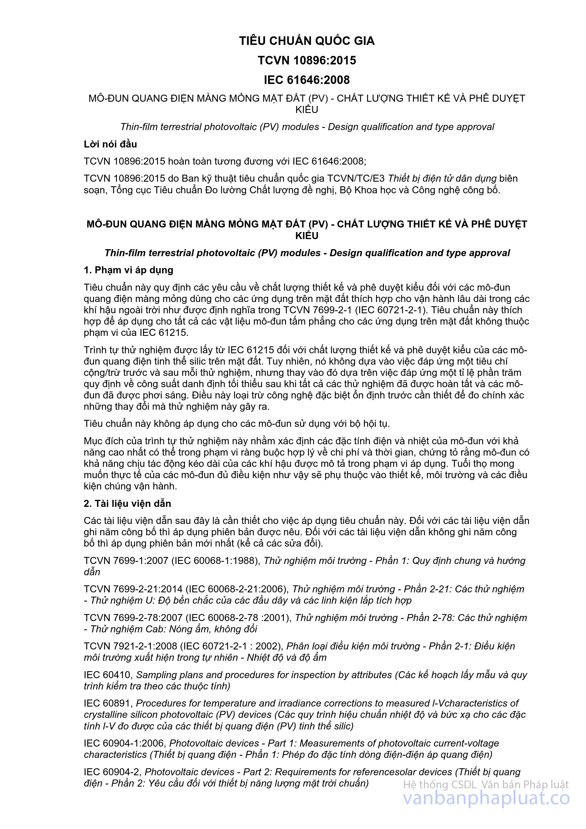 Tiêu chuẩn quốc gia TCVN 10896:2015 (IEC 61646:2008) về Mô-đun quang ...