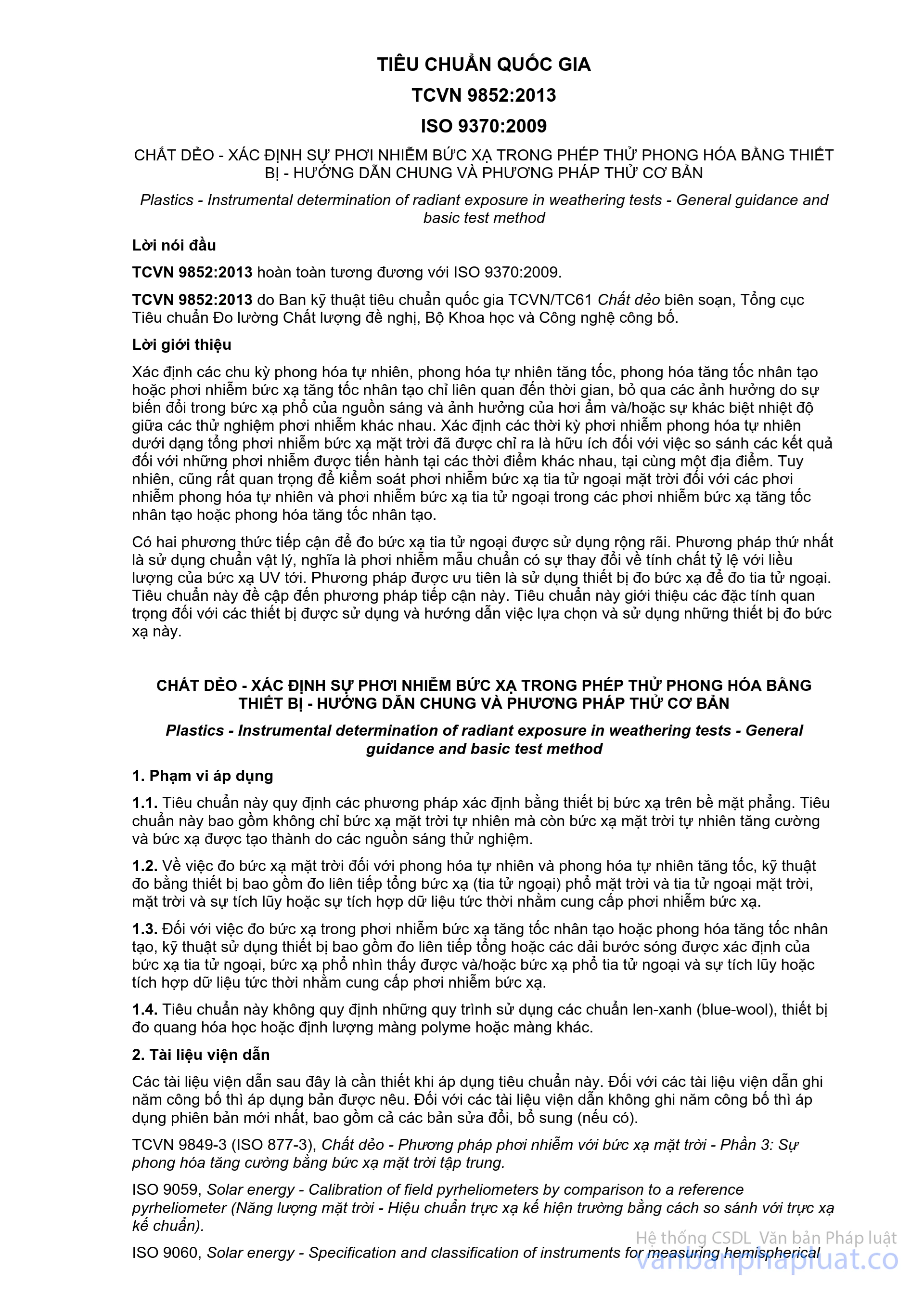 Tiêu chuẩn quốc gia TCVN 9852:2013 (ISO 9370:2009) về Chất dẻo - Xác ...