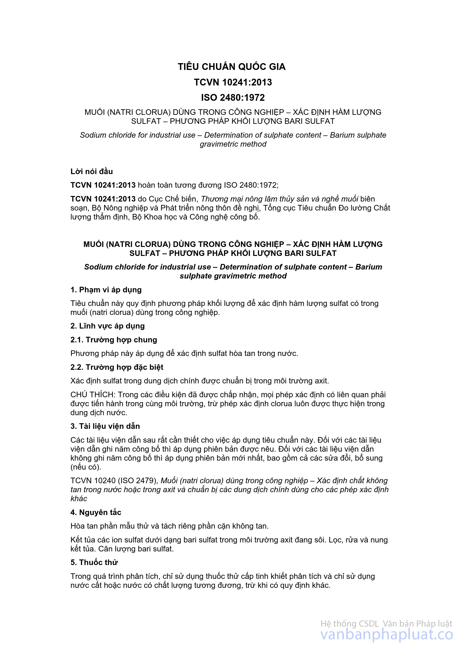 Tiêu chuẩn quốc gia TCVN 10241:2013 (ISO 2480:1972) về Muối (natri clorua) dùng trong công ...