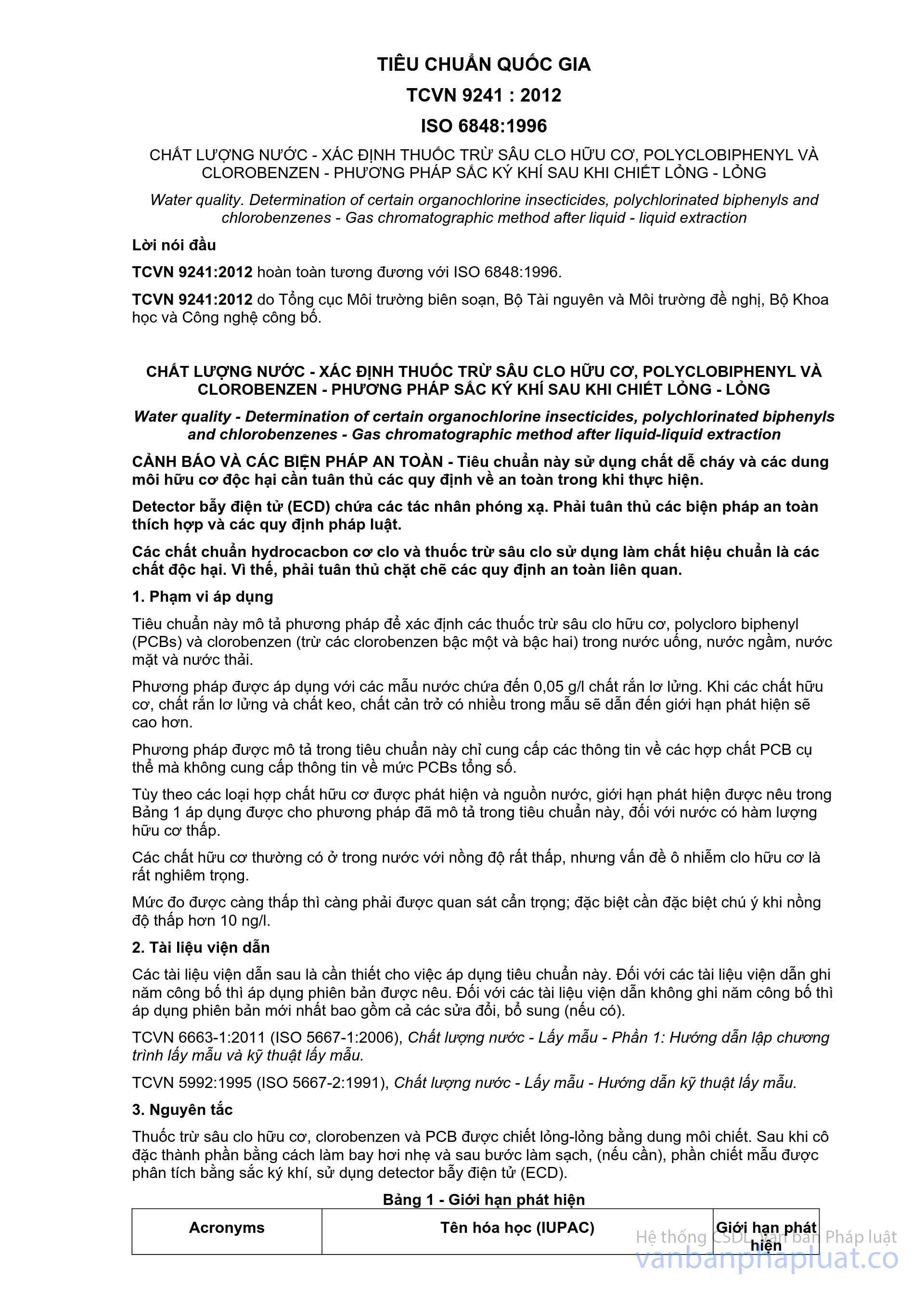 Tiêu chuẩn quốc gia TCVN 9241:2012 (ISO 6848:1996) về Chất lượng nước ...