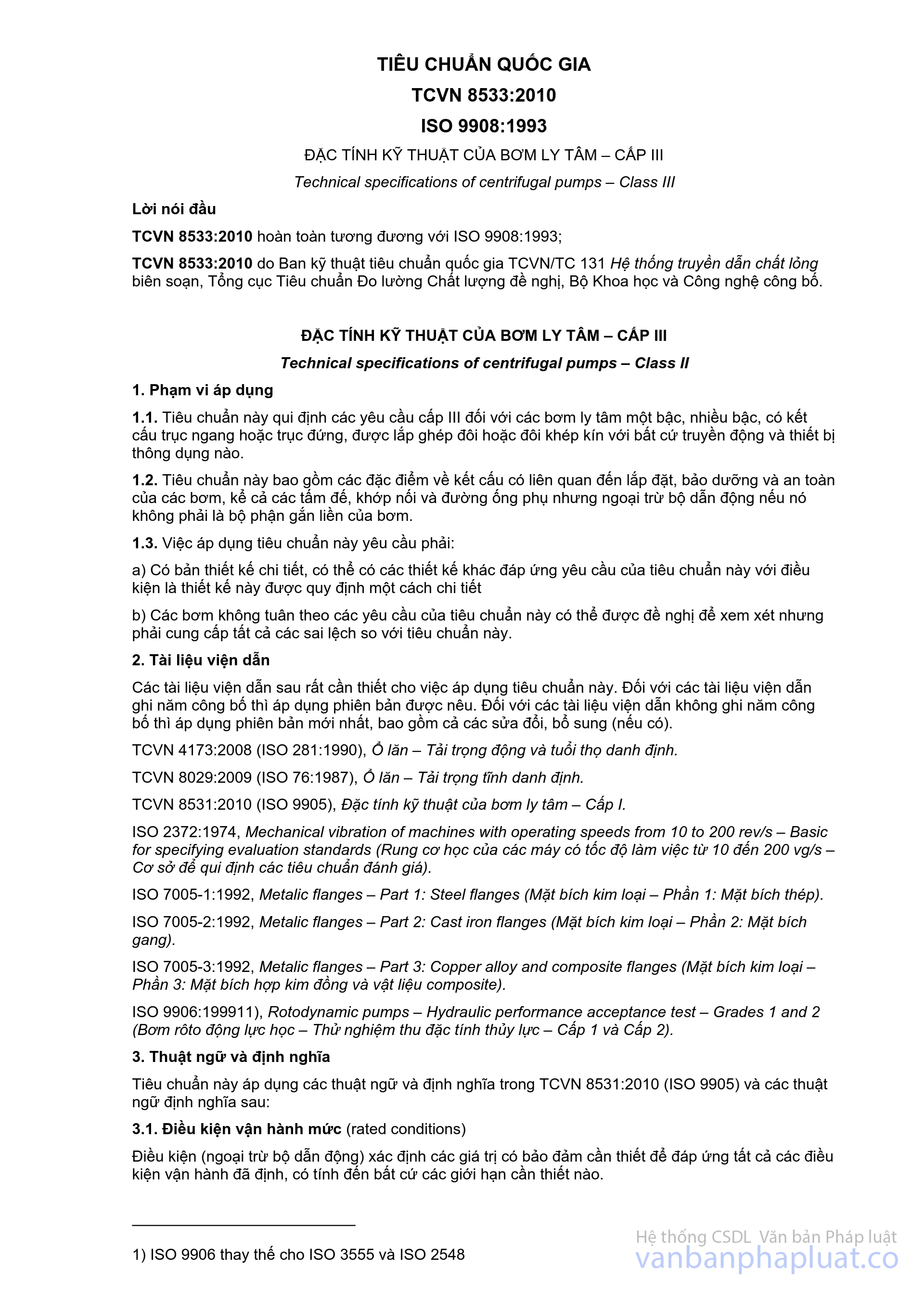 Tiêu chuẩn quốc gia TCVN 8533:2010 (ISO 9908:1993) về Đặc tính kỹ thuật ...