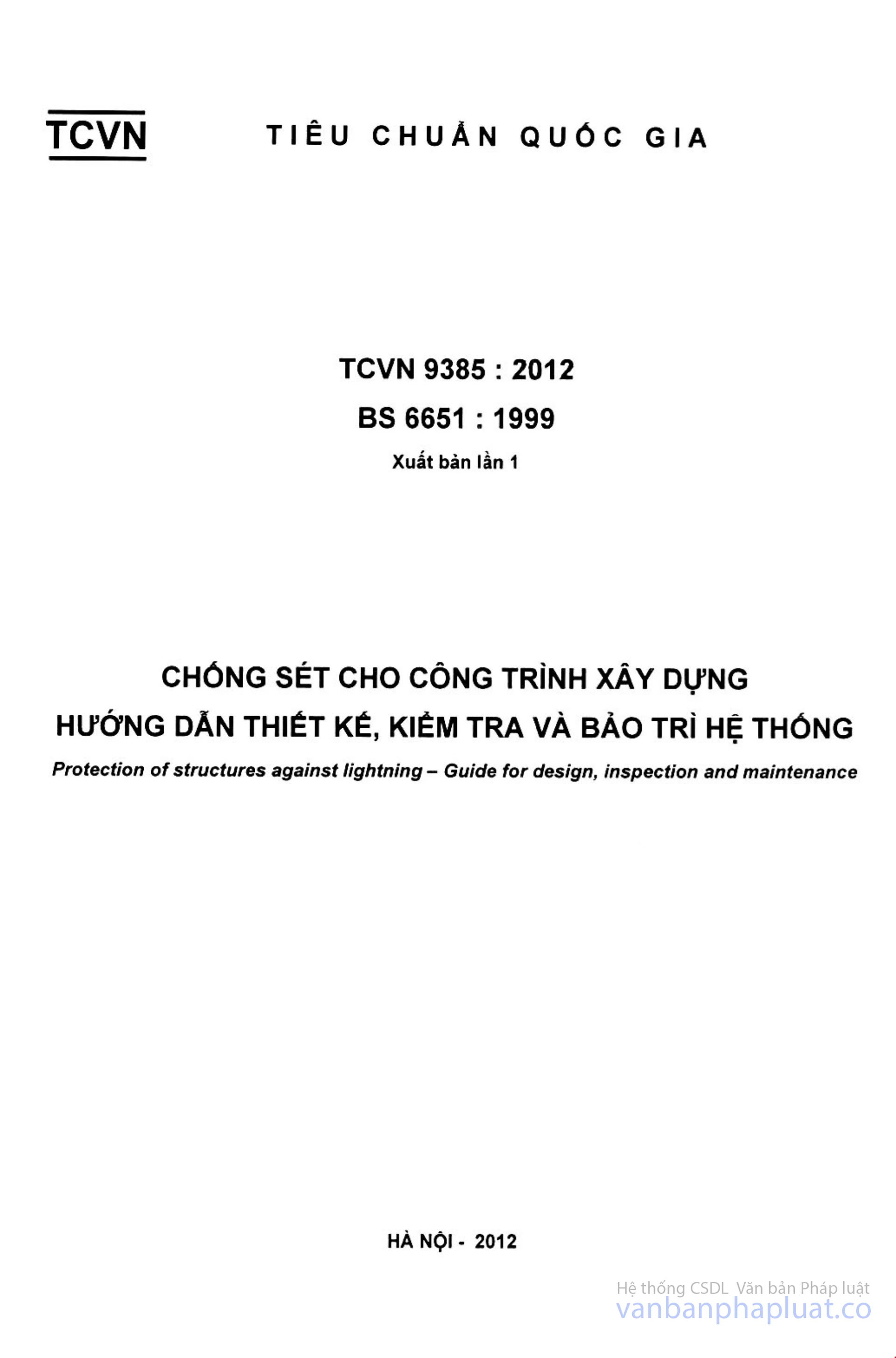 Tiêu chuẩn quốc gia TCVN 9385:2012 (BS 6651:1999) về chống sét cho công ...