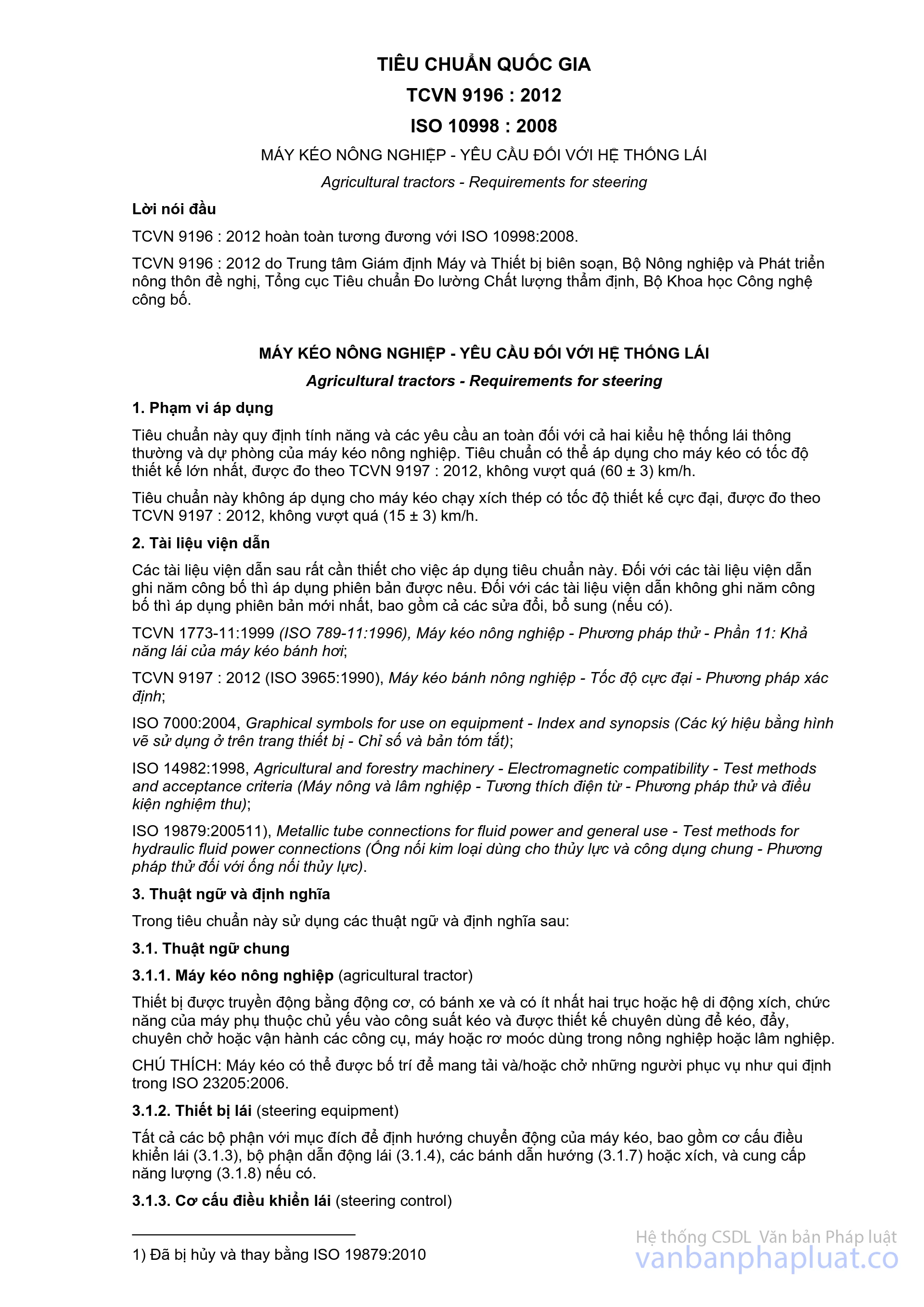 Tiêu chuẩn quốc gia TCVN 9196:2012 (ISO 10998 : 2008) về Máy kéo nông ...