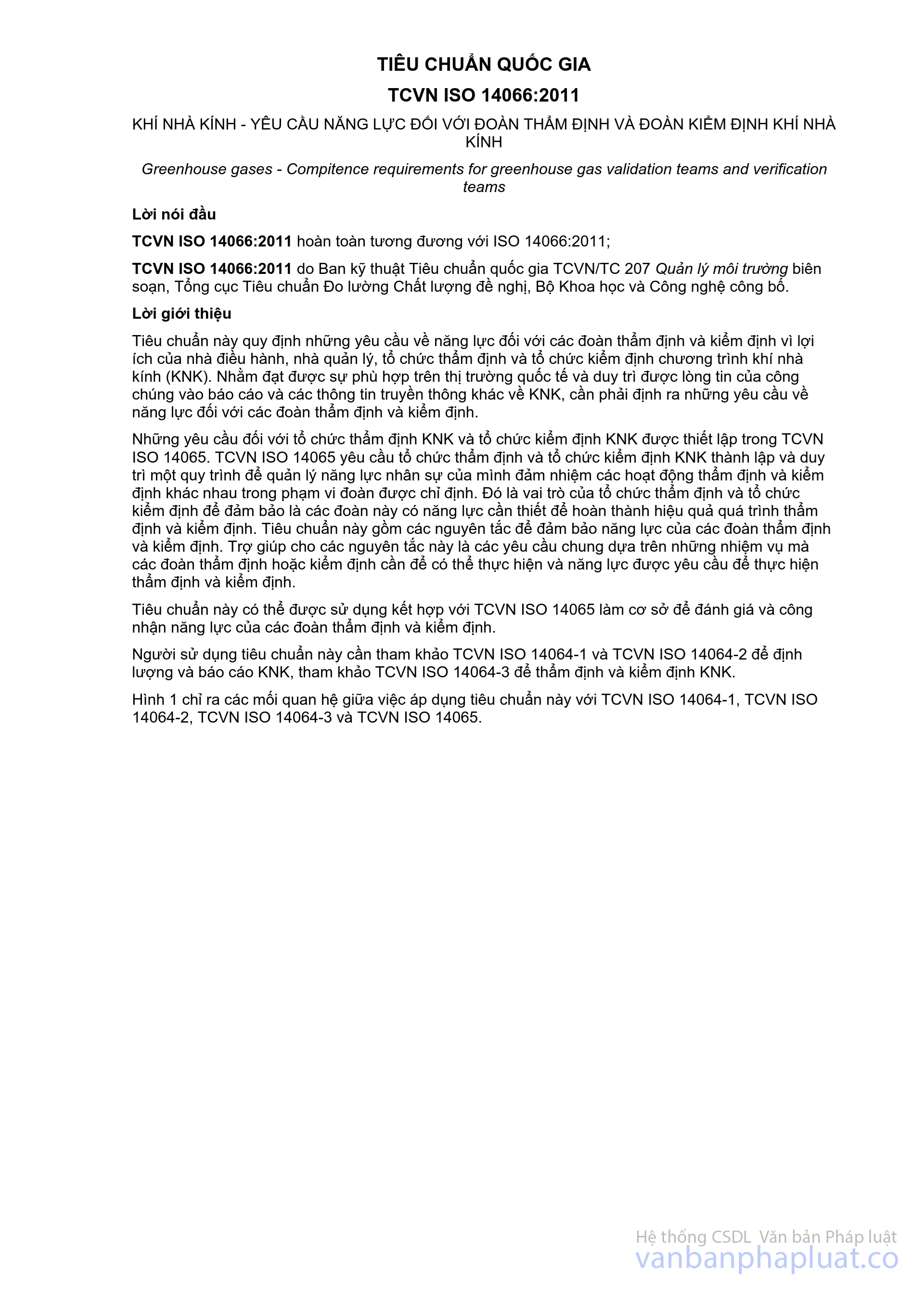 Tiêu chuẩn quốc gia TCVN ISO 14066:2011 (ISO 14066:2011) về Khí nhà ...
