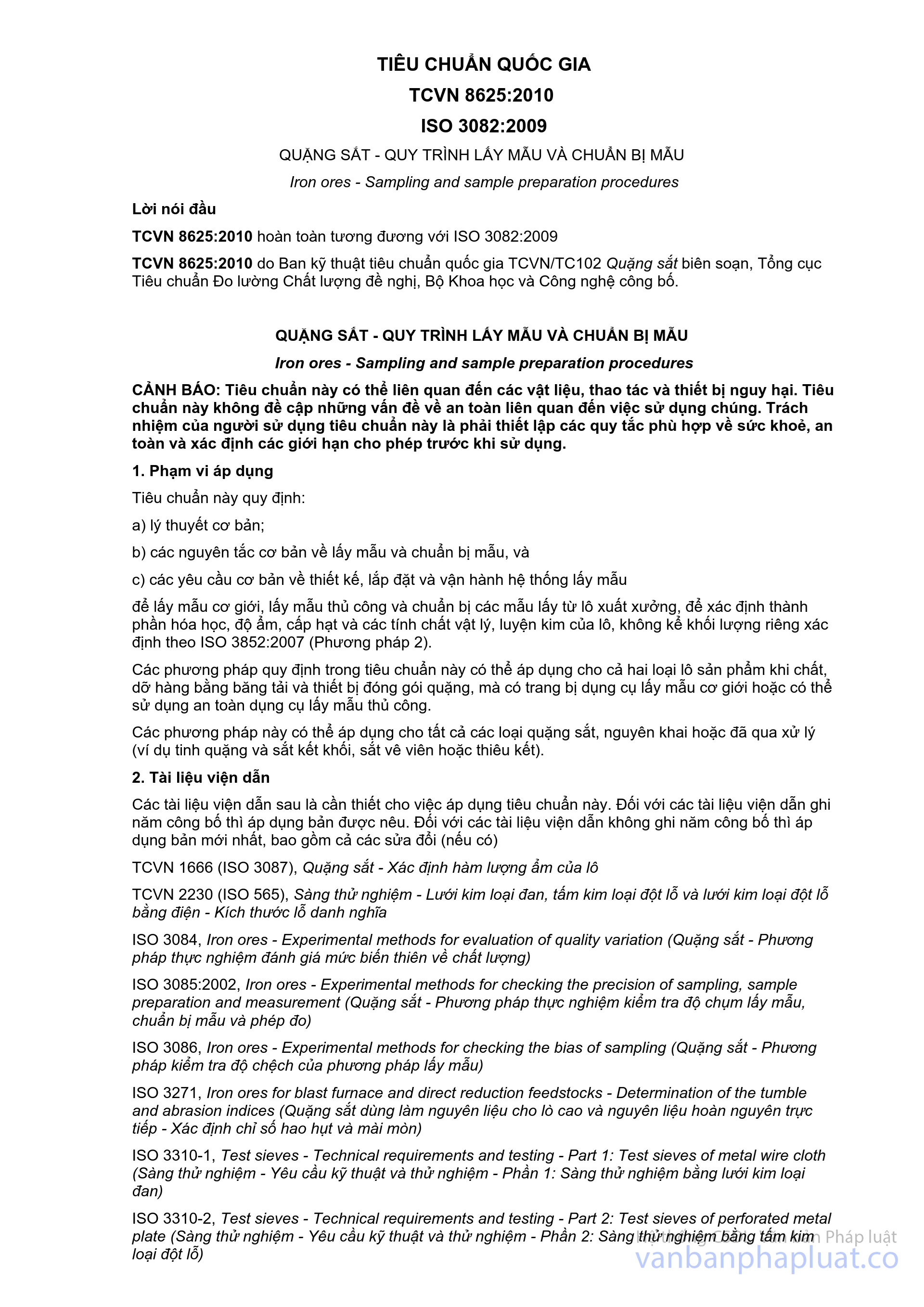 Tiêu chuẩn quốc gia TCVN 8625:2010 (ISO 3082:2009) về Quặng sắt - Quy ...