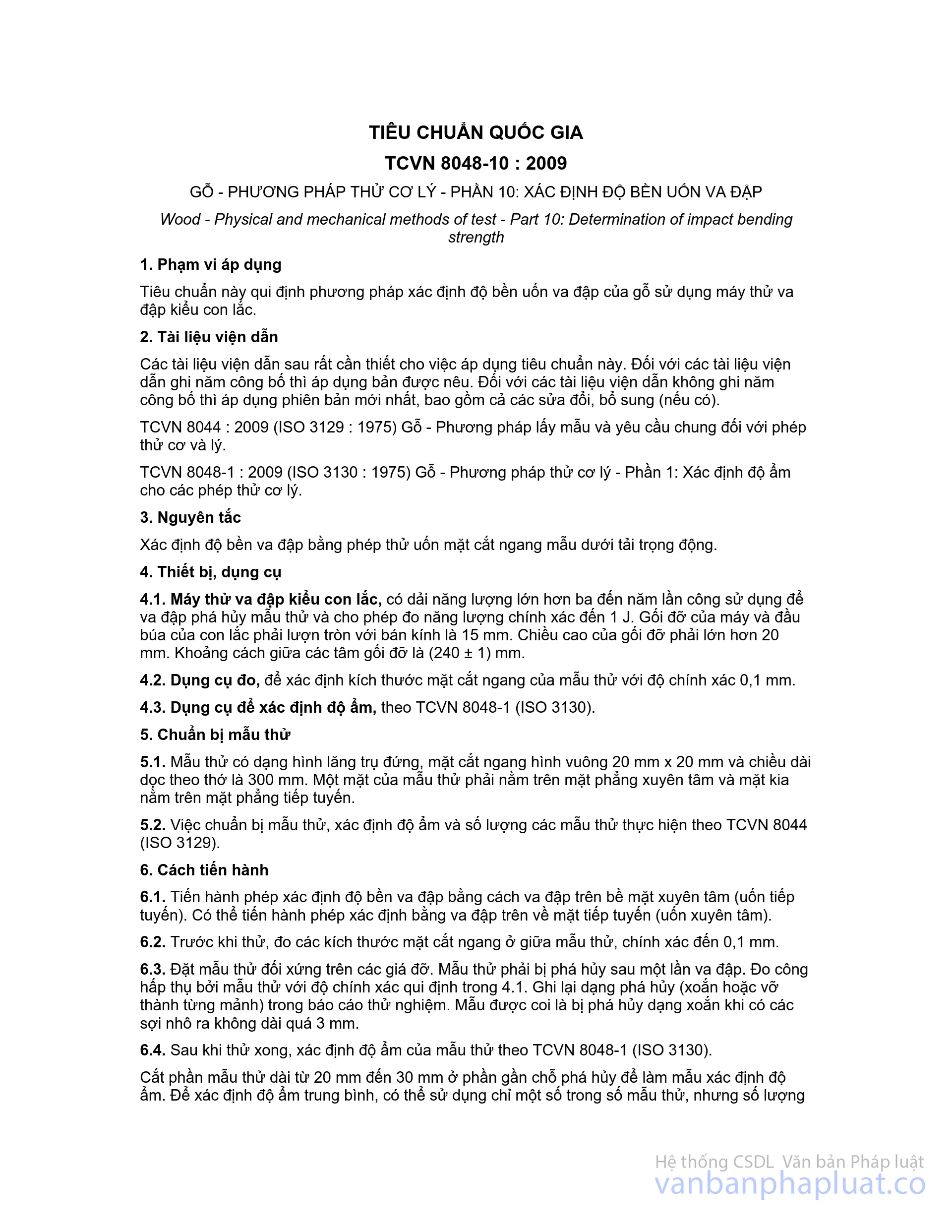 Tiêu chuẩn quốc gia TCVN 8048-10:2009 (ISO 3348:1975) về Gỗ - Phương ...