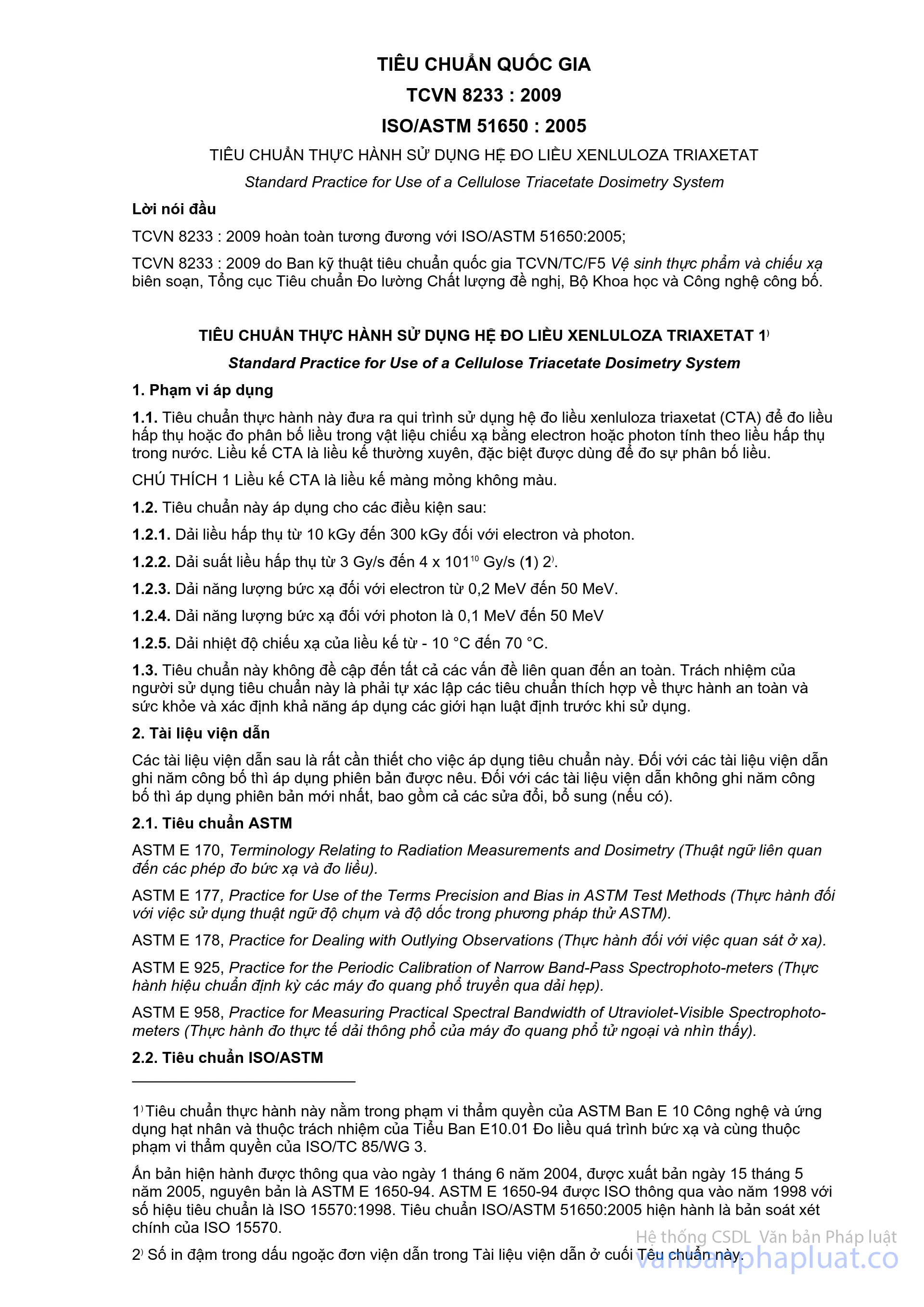Tiêu chuẩn quốc gia TCVN 8233:2009 (ISO/ASTM 51650 : 2005) về Tiêu ...