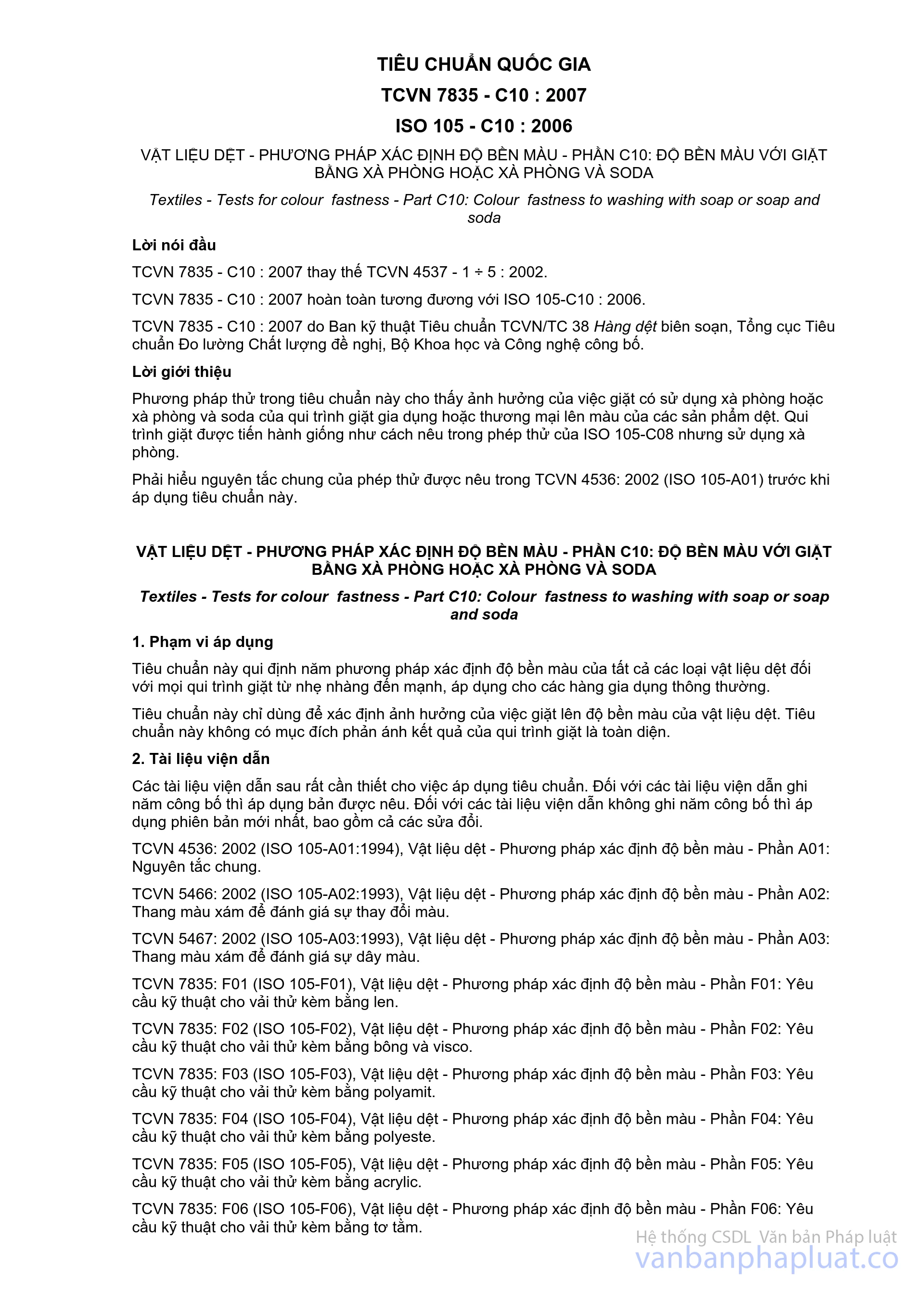 Tiêu chuẩn quốc gia TCVN 7835-C10:2007 (ISO 105 - C10 : 2006) về Vật ...