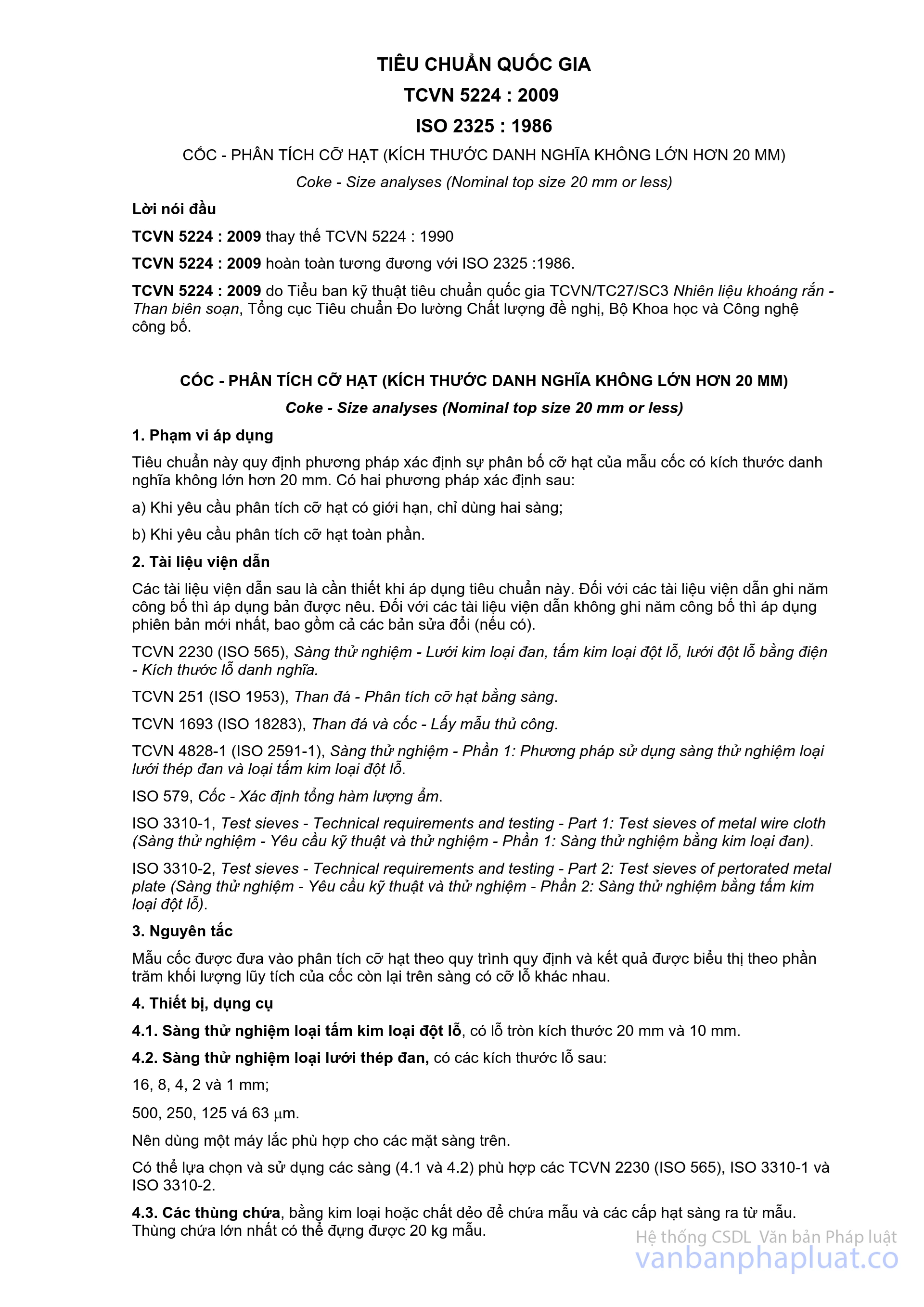 Tiêu chuẩn quốc gia TCVN 5224:2009 (ISO 2325 : 1986) về Cốc - Phân tích ...