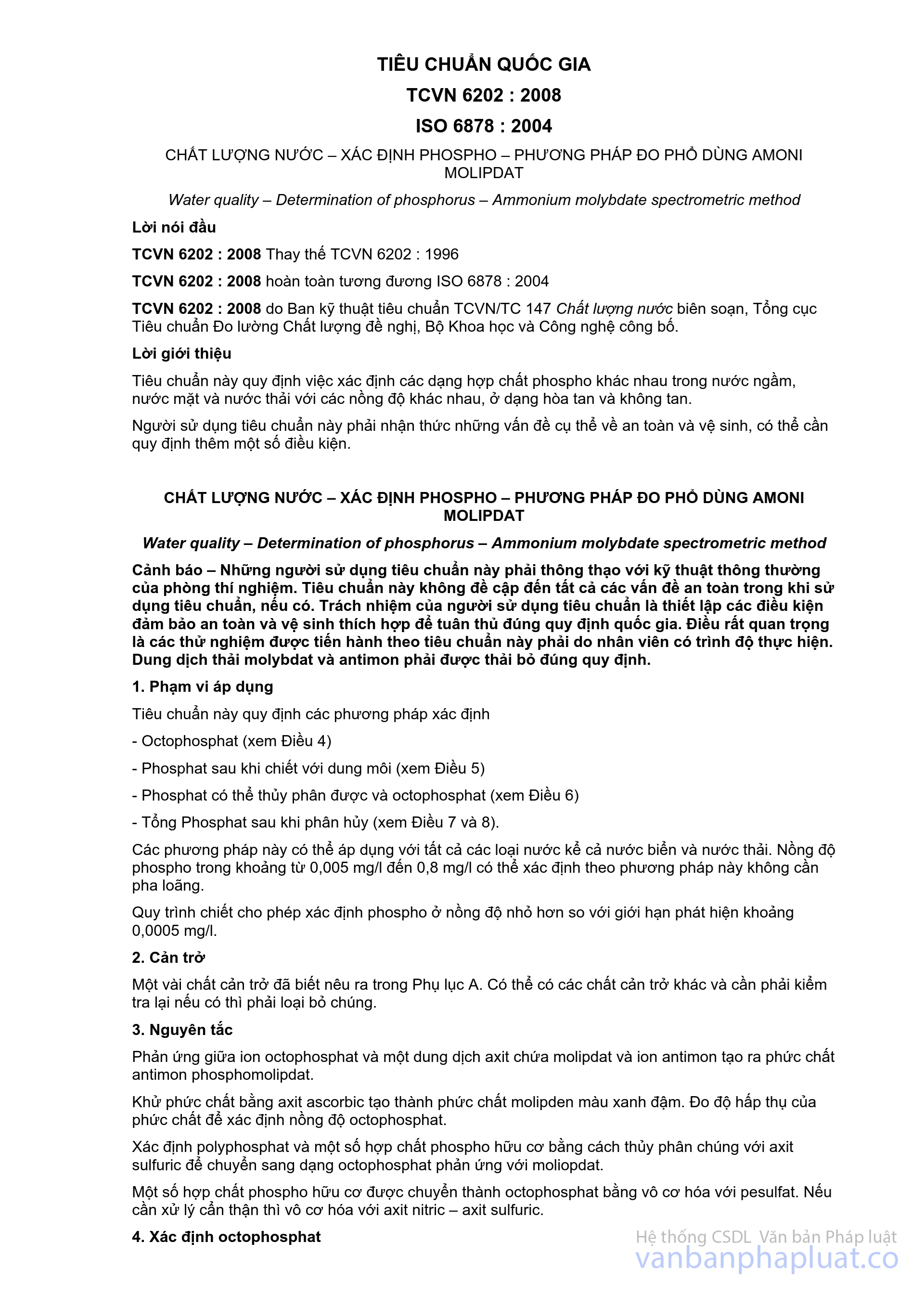 Tiêu chuẩn quốc gia TCVN 6202:2008 (ISO 6878 : 2004) về Chất lượng nước ...