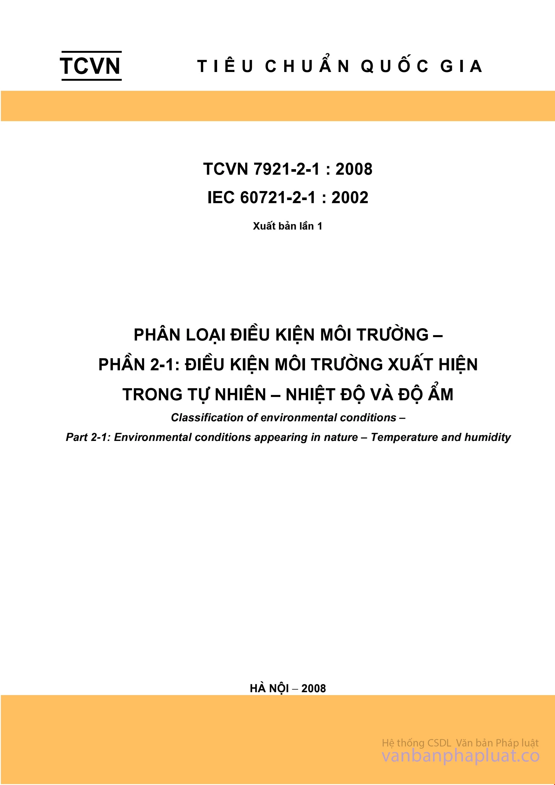 Tiêu chuẩn quốc gia TCVN 7921-2-1:2008 (IEC 60721-2-1 : 2002) về Phân ...