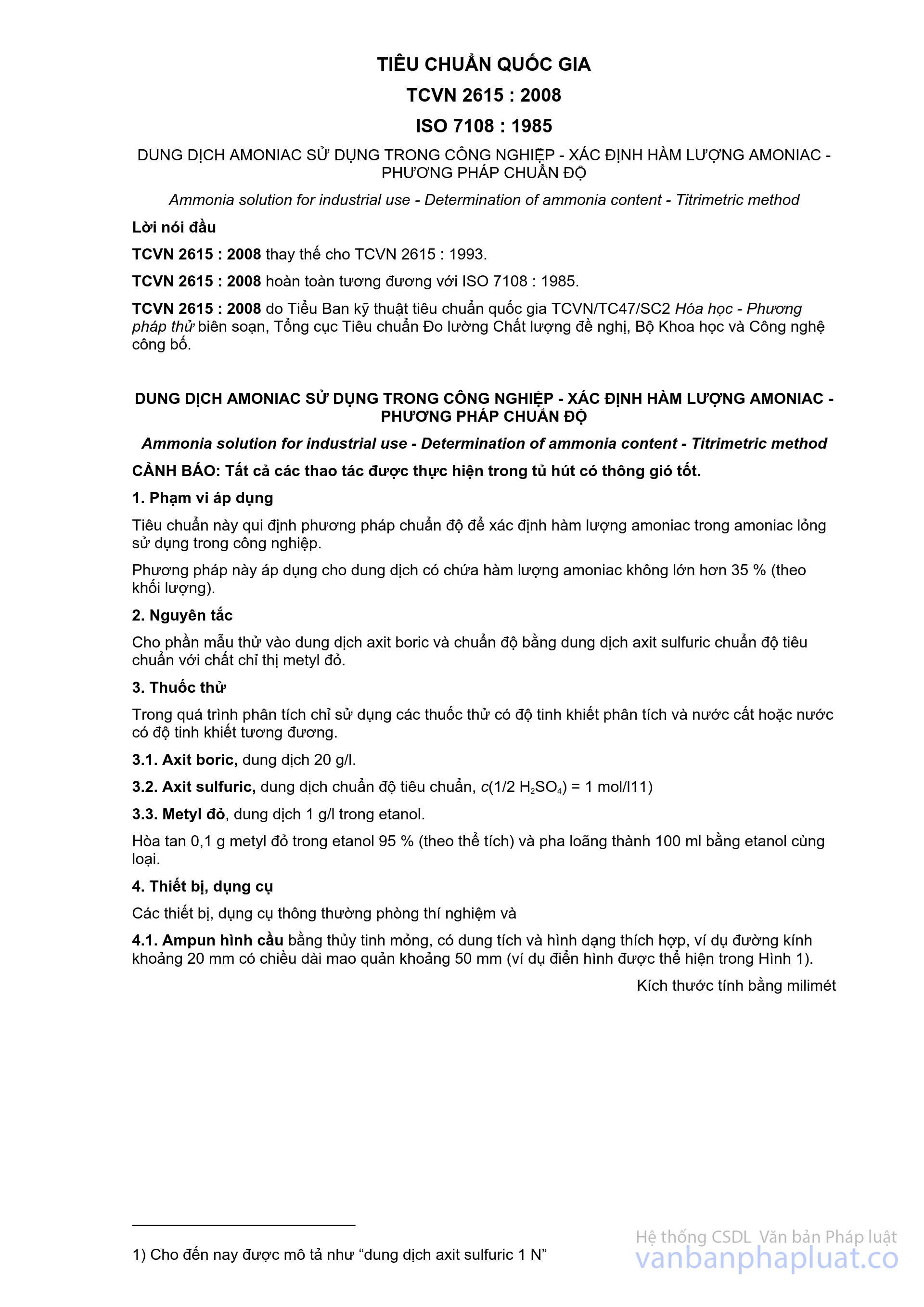 Tiêu chuẩn quốc gia TCVN 2615:2008 (ISO 7108 : 1985) về Dung dịch amoniac sử dụng trong công ...
