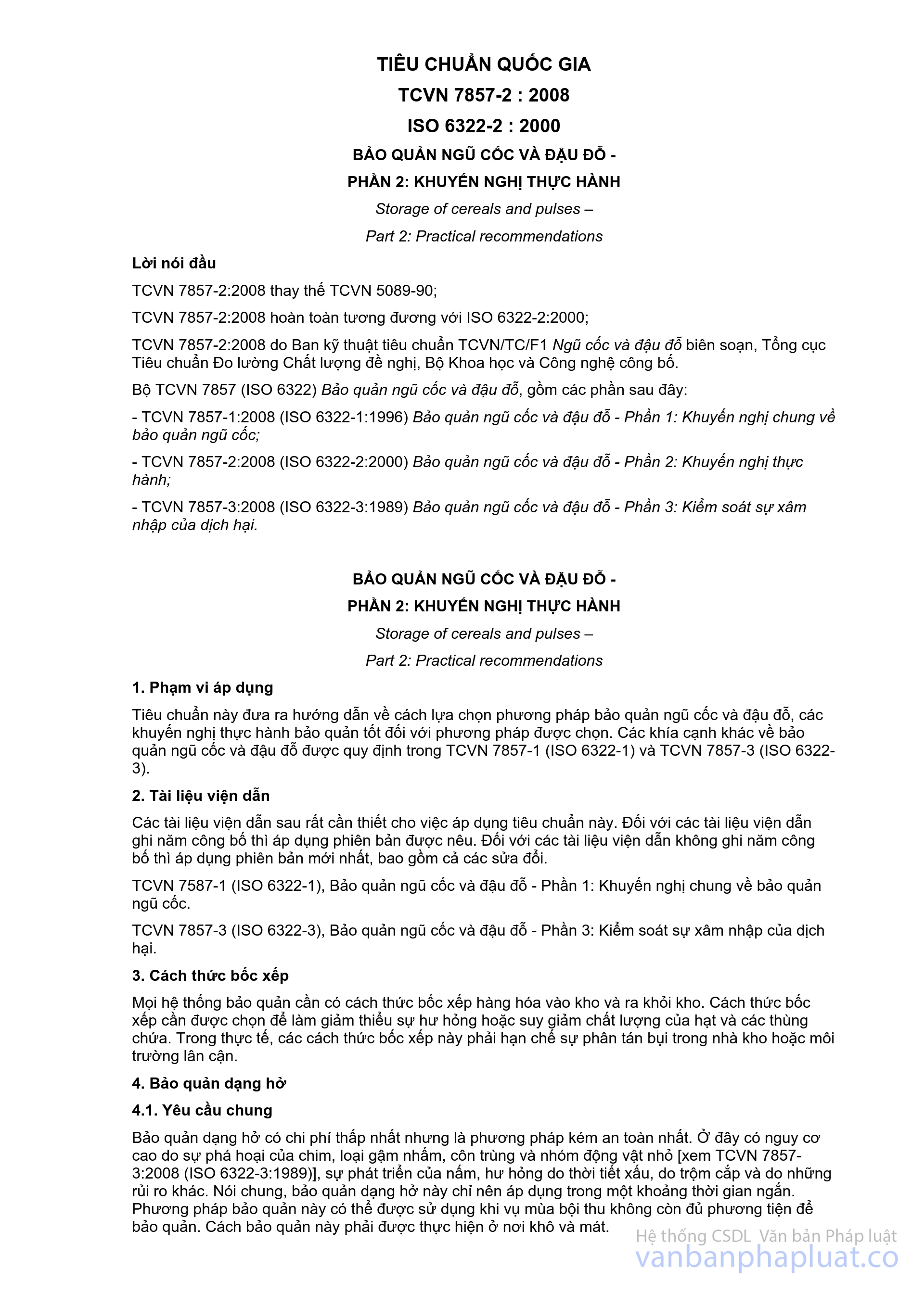 Tiêu chuẩn Việt Nam TCVN 7857-2 : 2008 (ISO 6322-2 : 2000) về bảo quản ngũ cốc và đậu đỗ - Phần ...