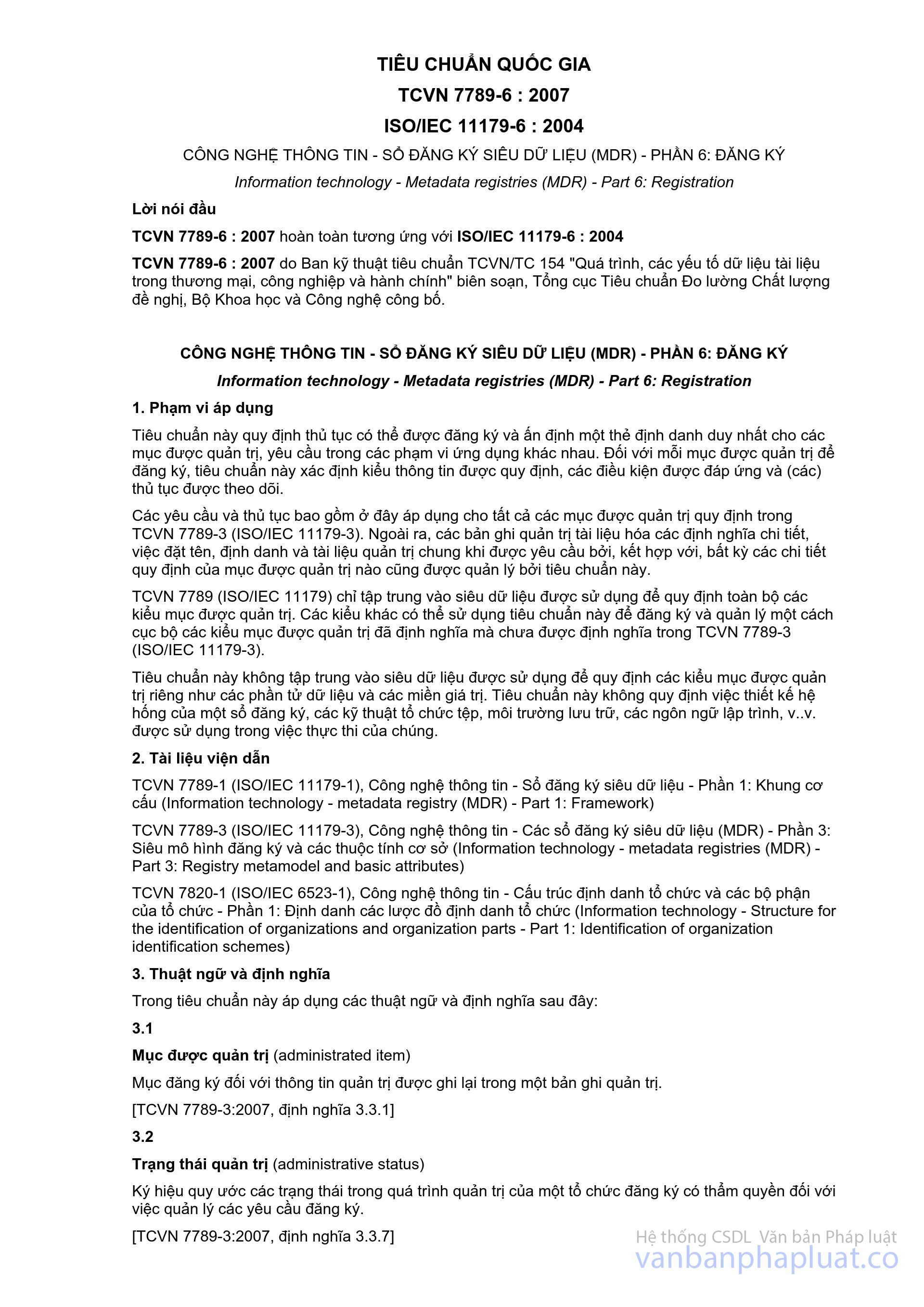Tiêu chuẩn quốc gia TCVN 7789-6:2007 (ISO/IEC 11179-6 : 2004) về Công ...