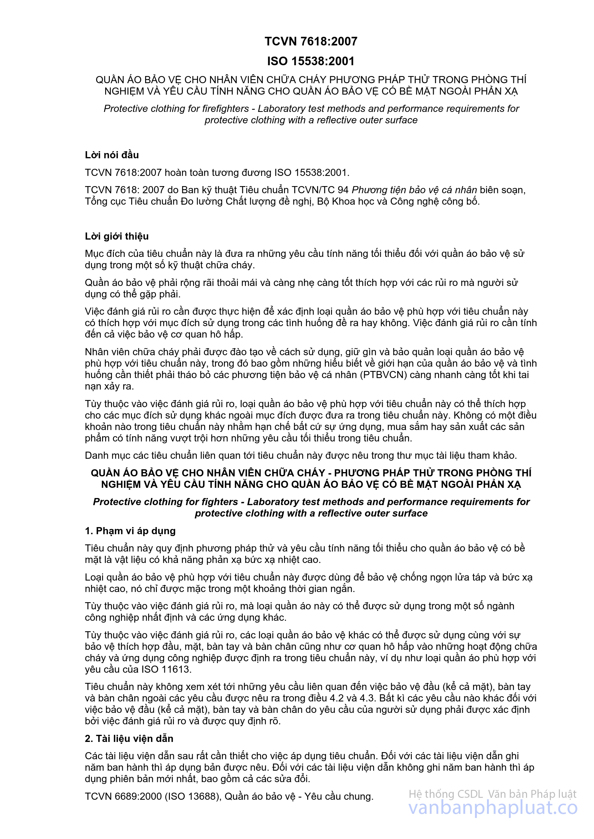 Tiêu chuẩn quốc gia TCVN 7618:2007 (ISO 15538:2001) về Quần áo bảo vệ ...