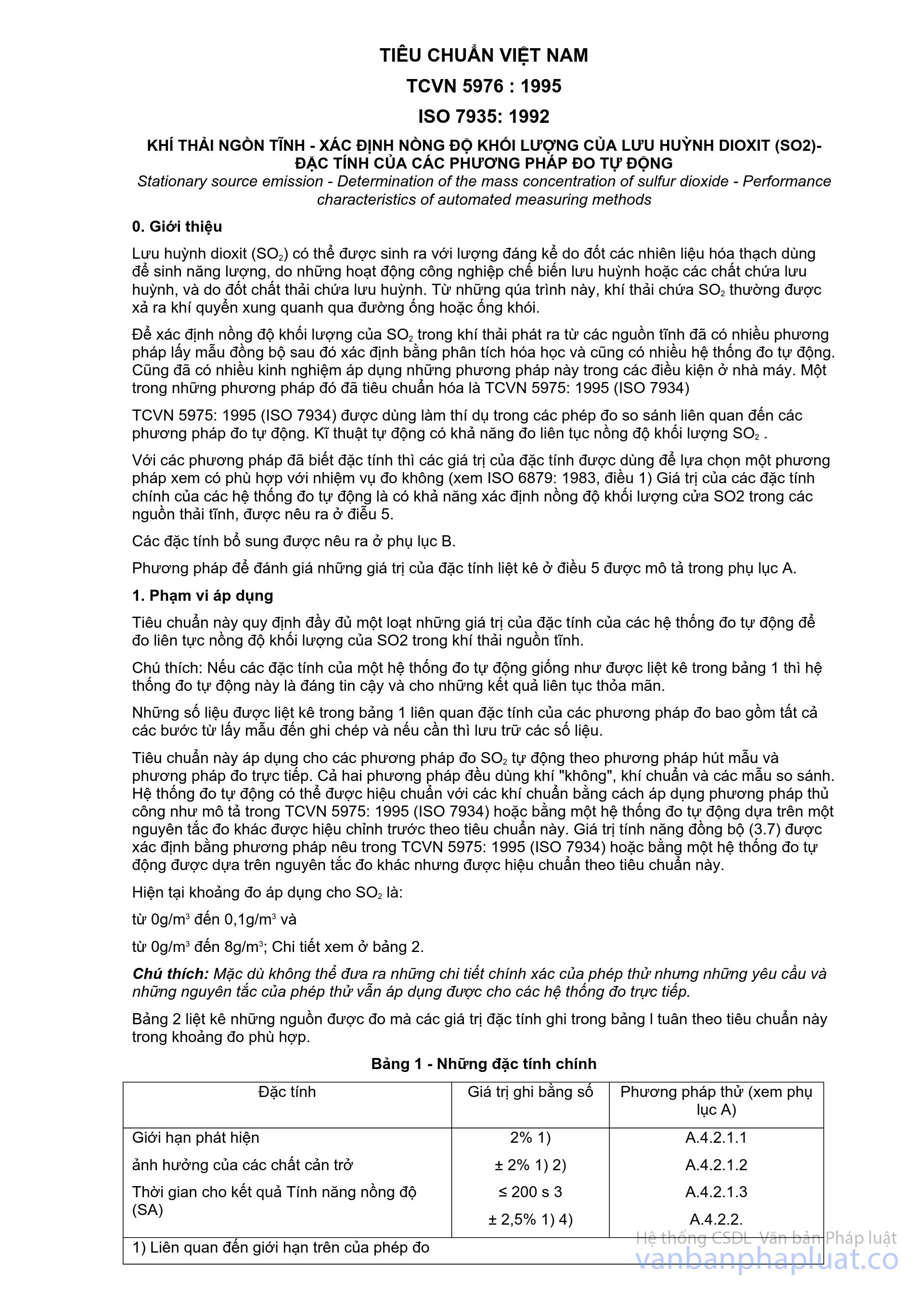 Tiêu chuẩn Việt Nam TCVN 5976:1995 (ISO 7935: 1992) về khí thải nguồn ...