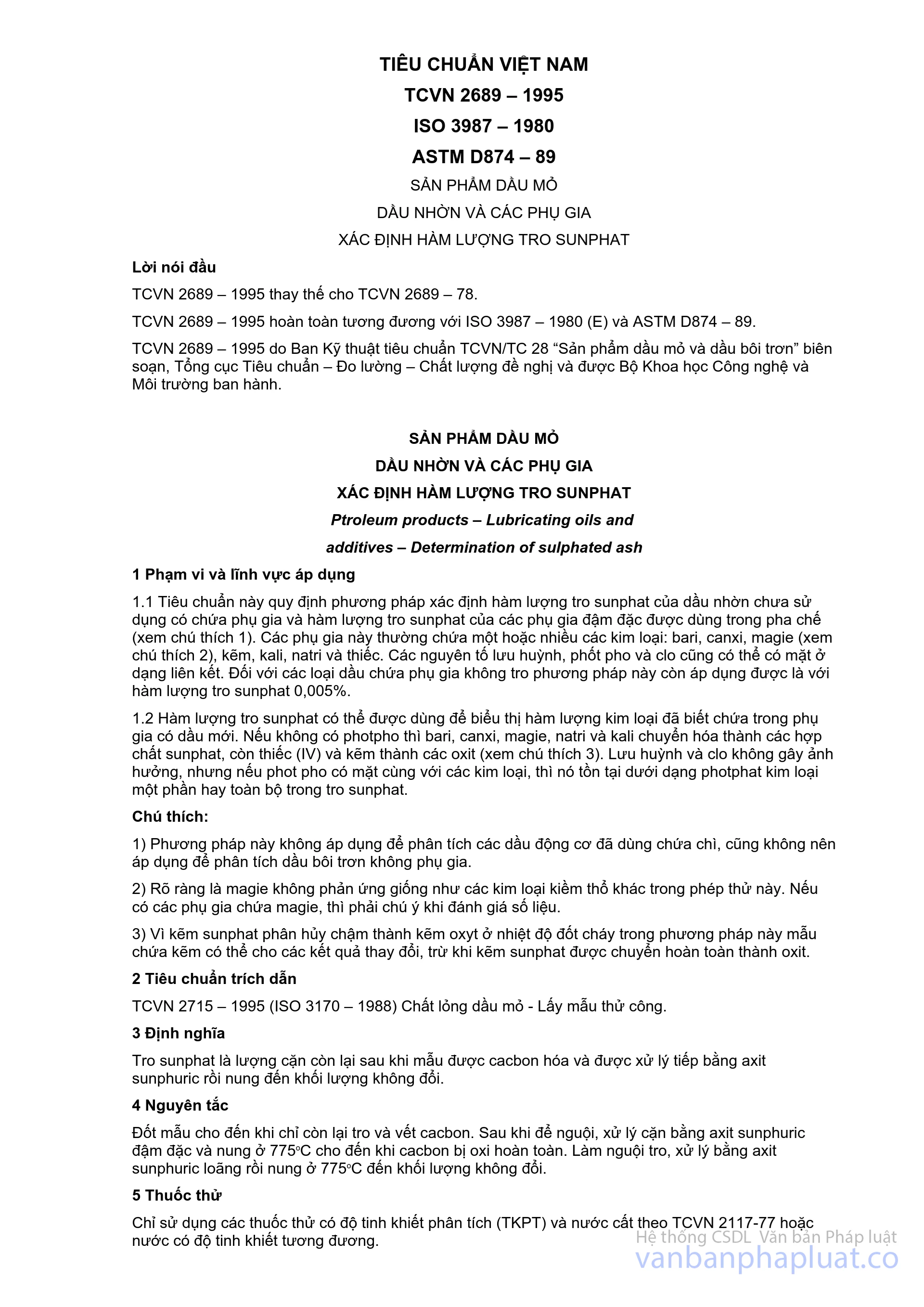 Tiêu chuẩn Việt Nam TCVN 2689:1995 (ASTM D874 – 89) về Sản phẩm dầu mỏ ...