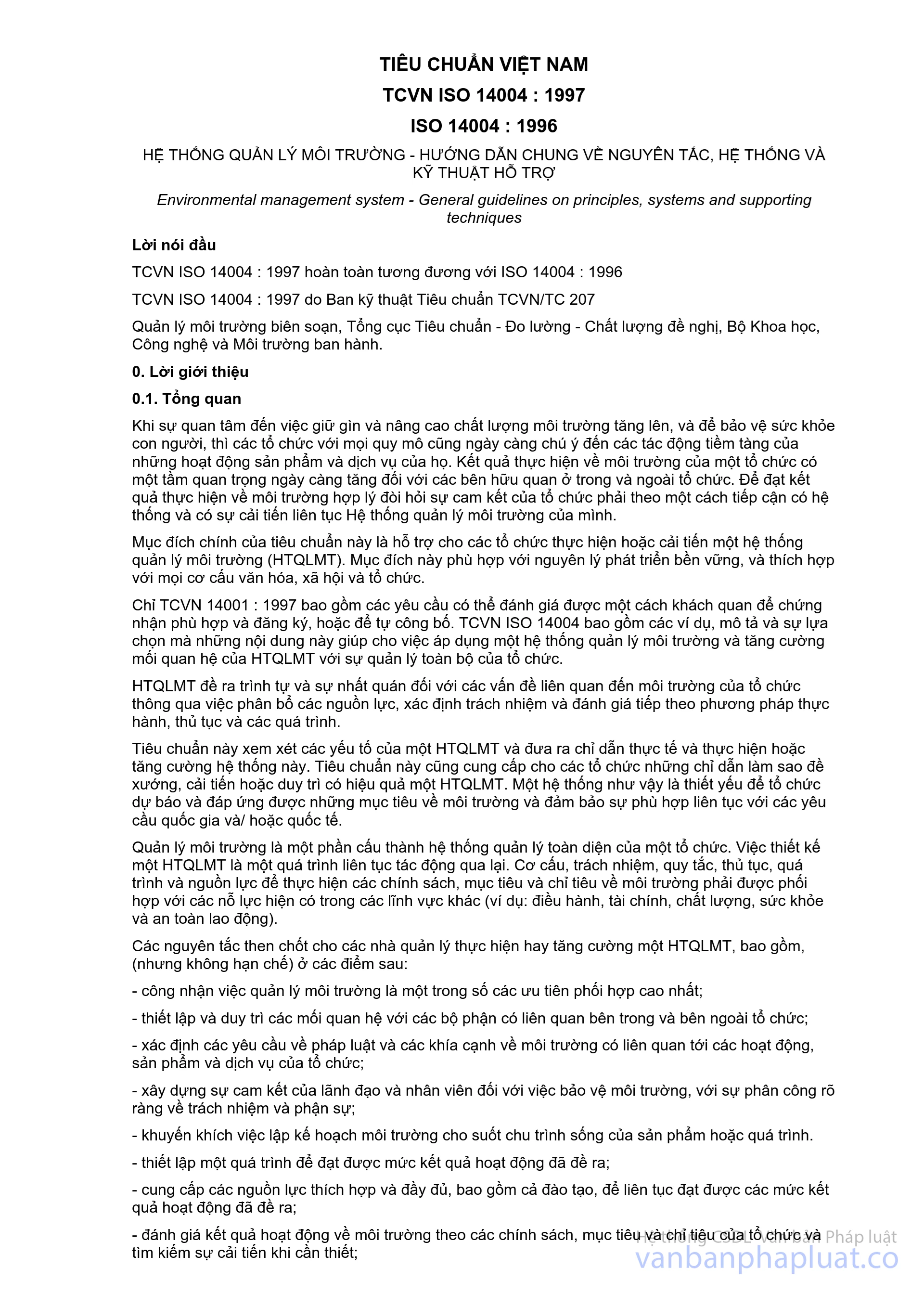Tiêu chuẩn Việt Nam TCVN ISO 14004:1997 (ISO 14004 : 1996) về Hệ thống ...