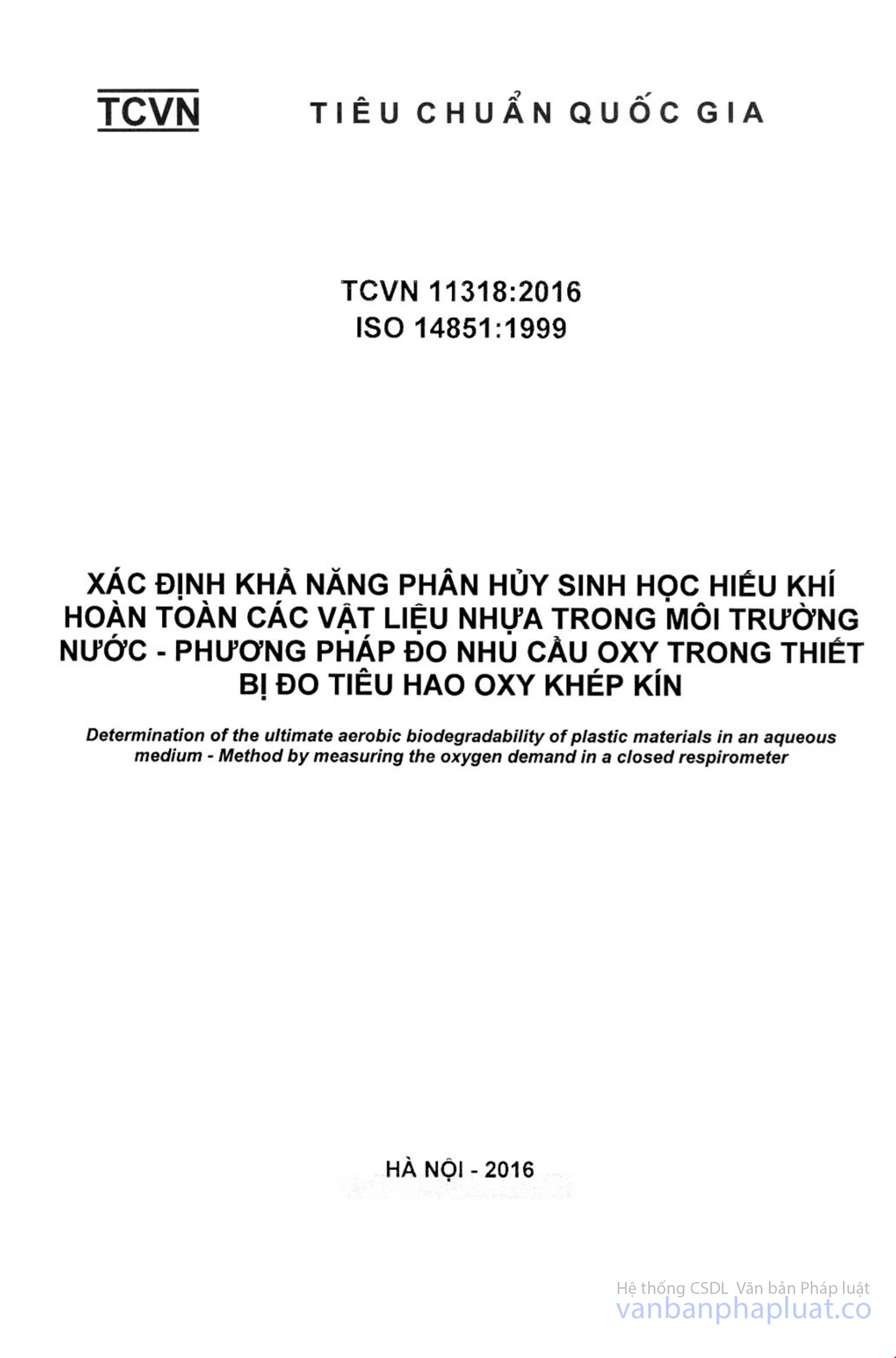 Tiêu chuẩn quốc gia TCVN 11318:2016 (ISO 14851:1999) về Xác định khả ...