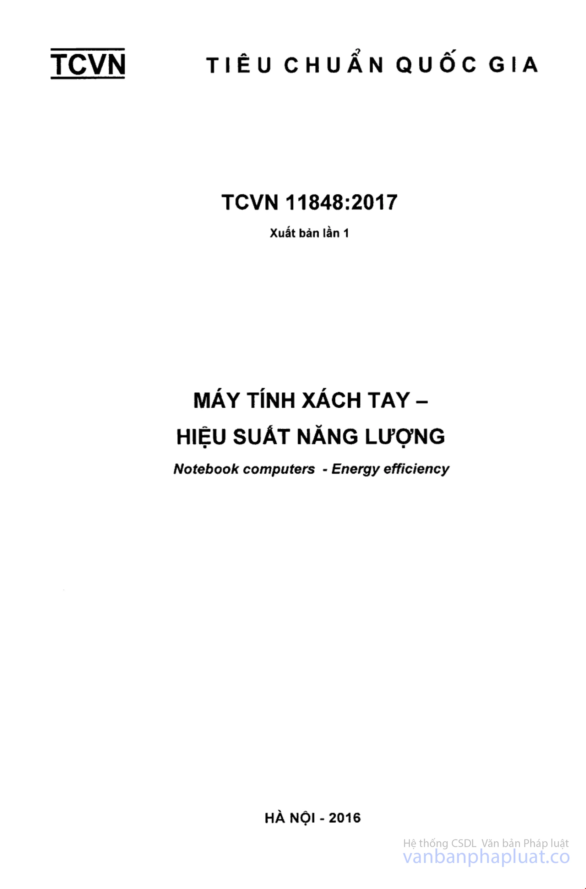 TIêu chuẩn quốc gia TCVN 11848:2017 về Máy tính xách tay - Hiệu suất ...