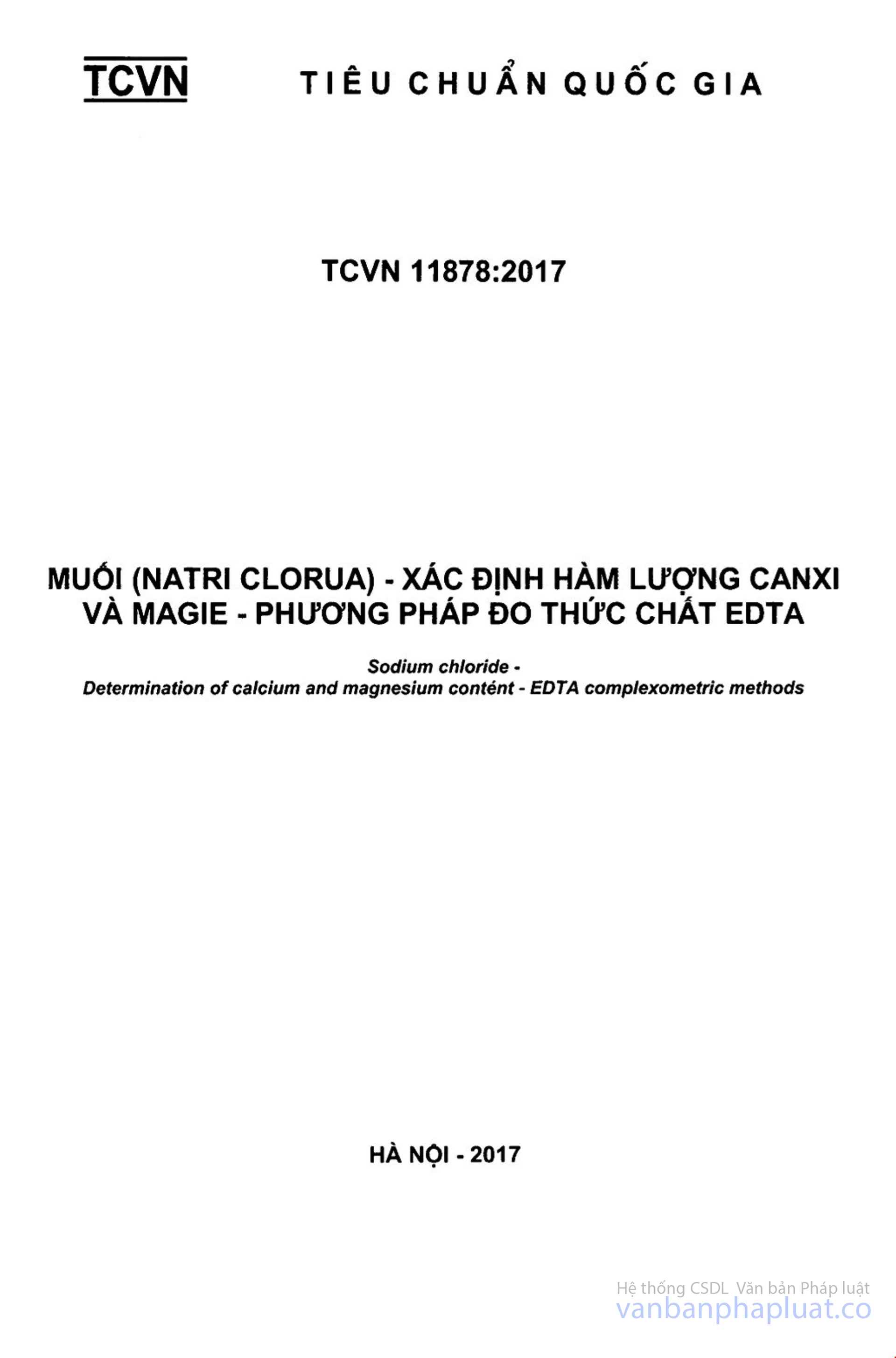 Tiêu chuẩn quốc gia TCVN 11878:2017 về Muối (natri clorua) - Xác định ...