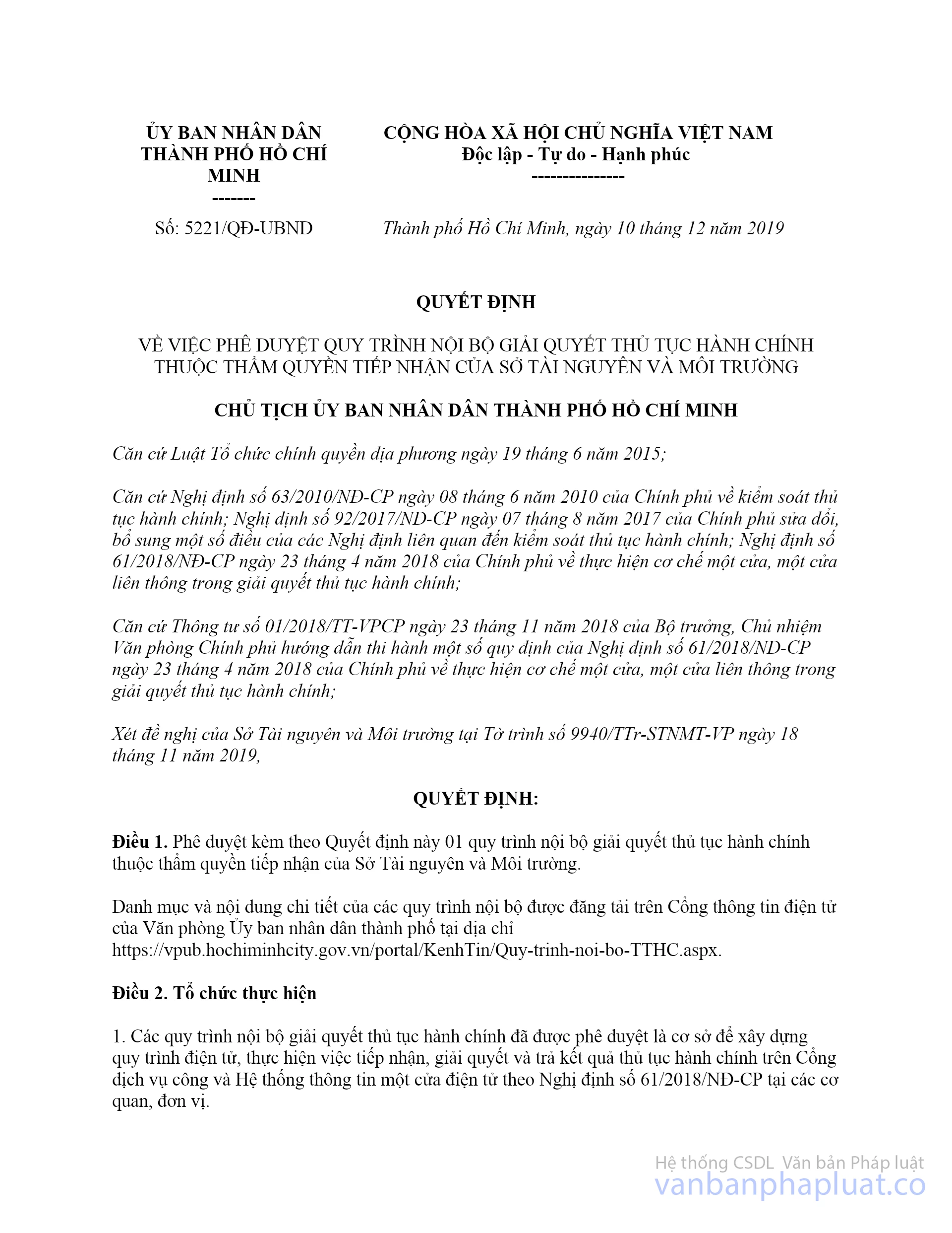 Quyết định 5221/QĐ-UBND 2019 quy trình giải quyết thủ tục hành chính Sở ...