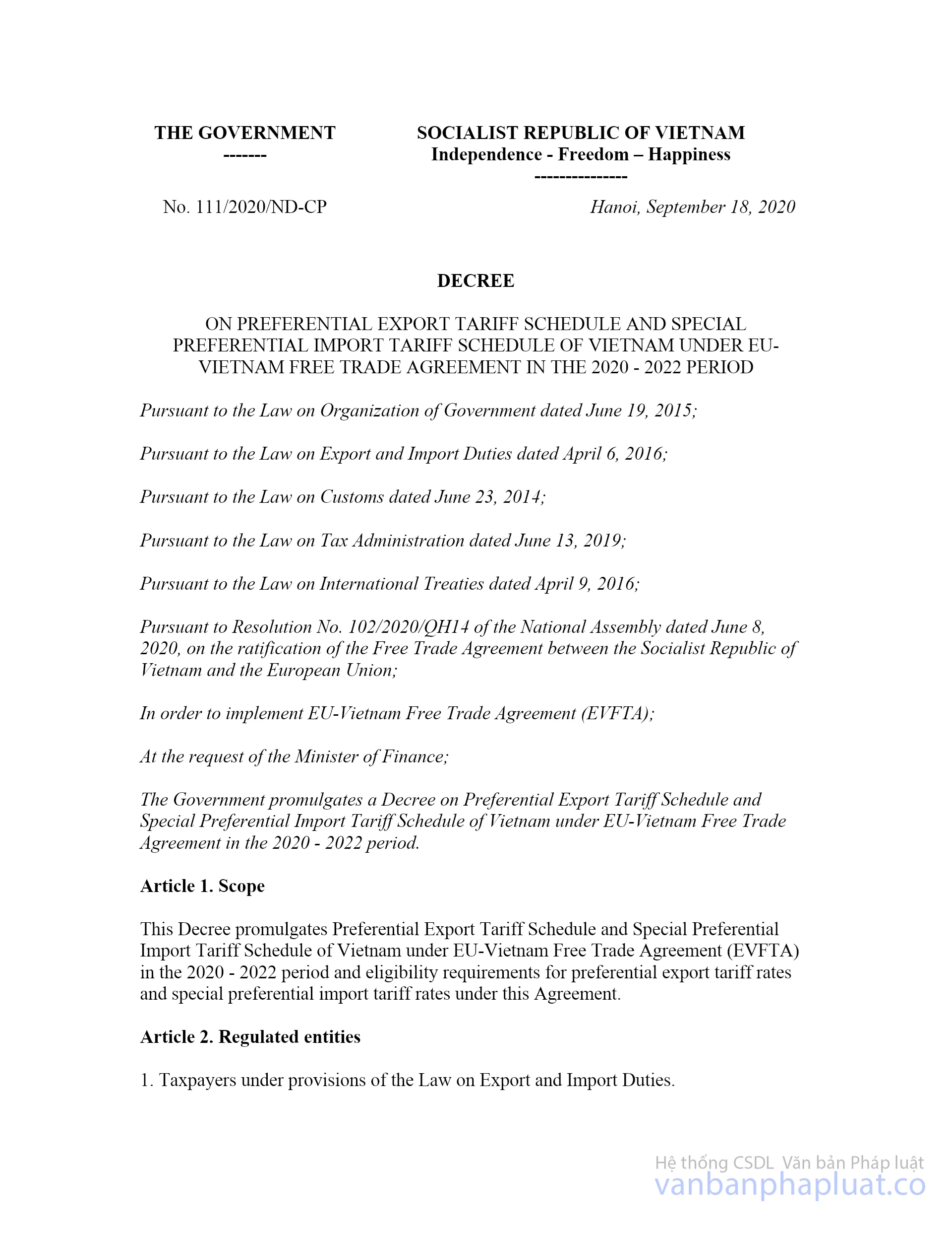 Decree 111 2020 ND CP Preferential Export Tariff Schedule Under EU decree-111-2020-nd-cp-preferential-export-tariff-schedule-under-eu