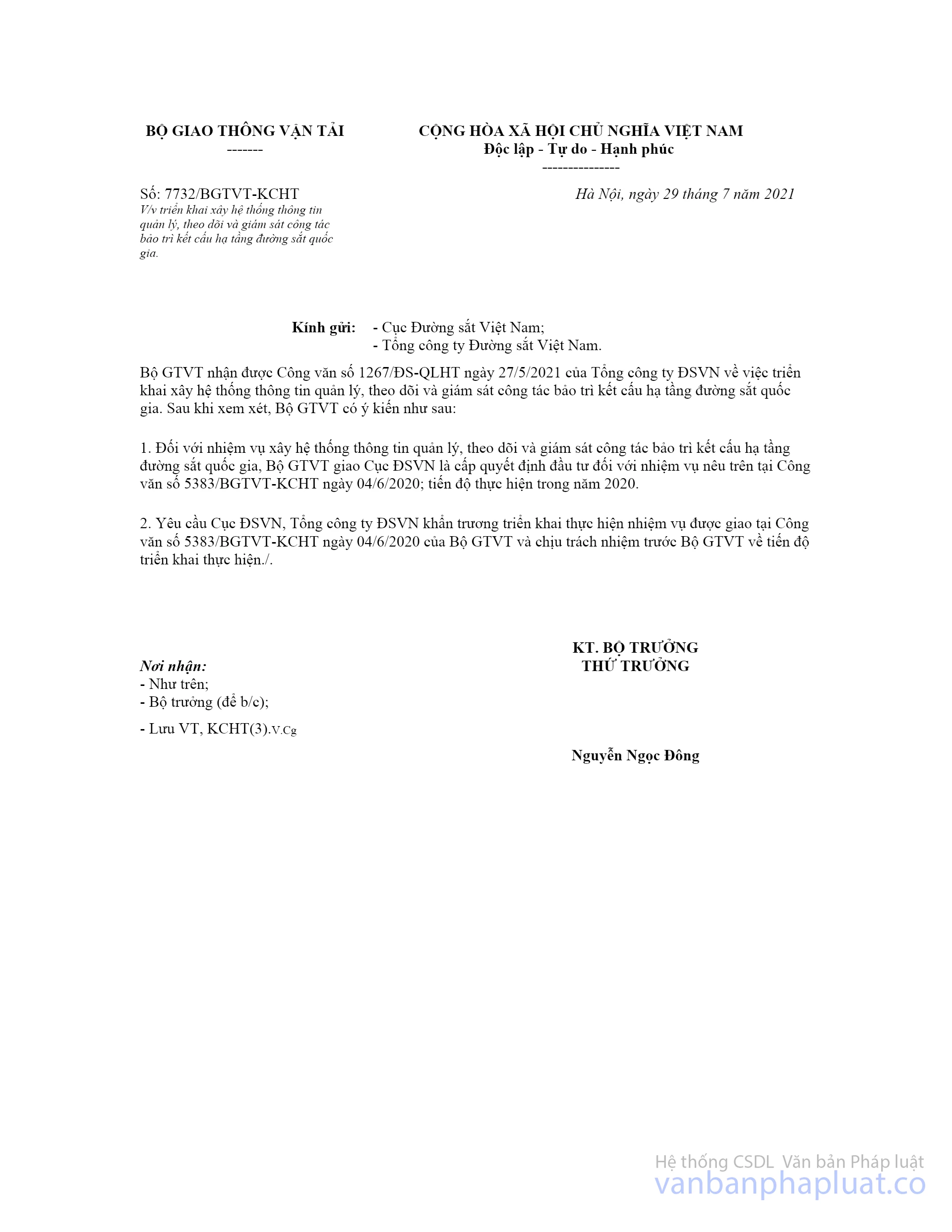 Công văn 7732/BGTVT-KCHT 2021 xây hệ thống thông tin quản lý kết cấu hạ ...