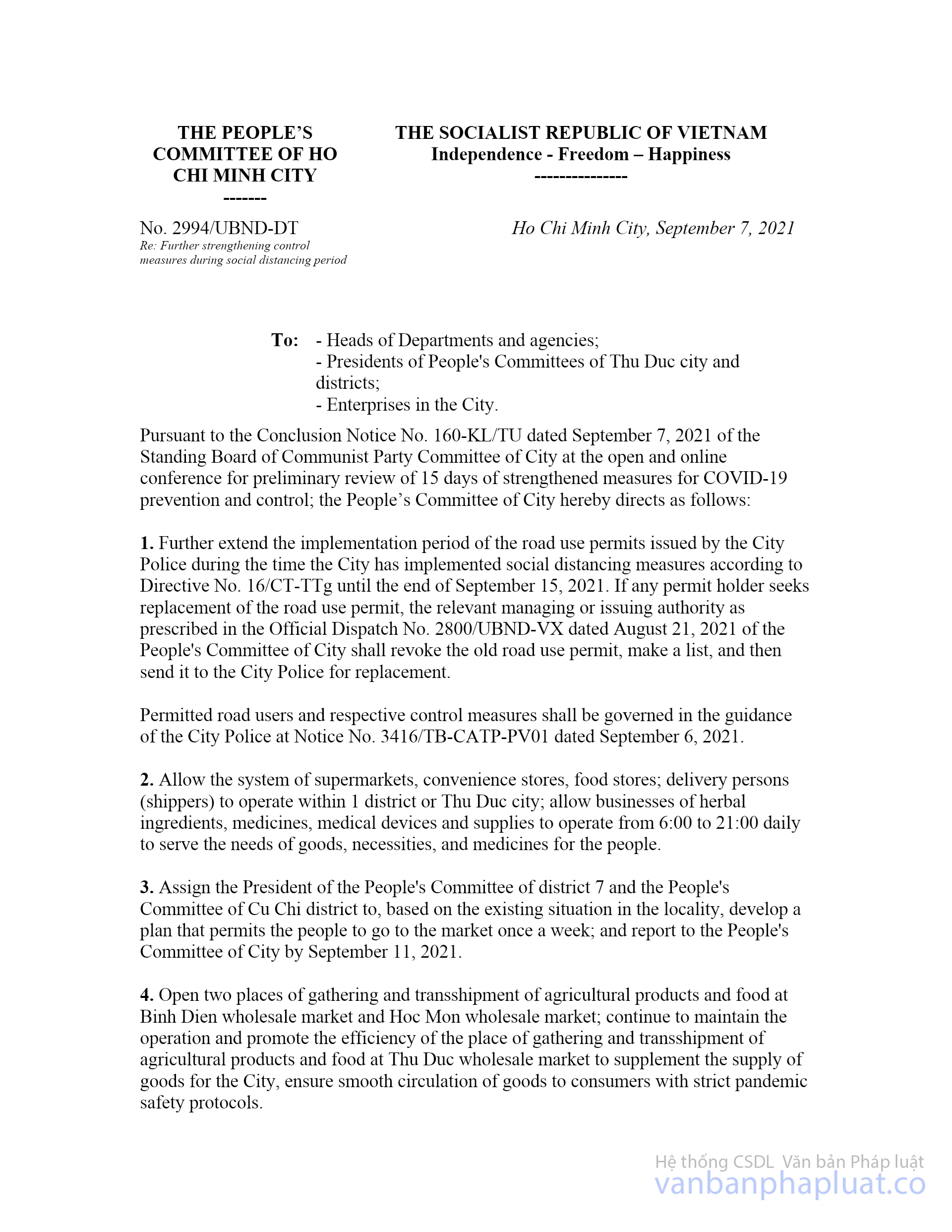 Official Dispatch 2994/UBND-DT 2021 further strengthening control ...