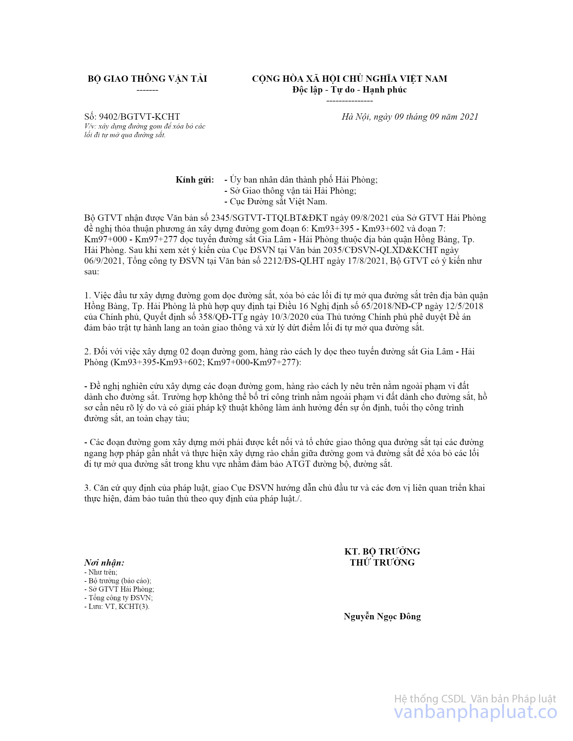 Công văn 9402/BGTVT-KCHT 2021 xây dựng đường gom xóa bỏ lối đi tự mở ...