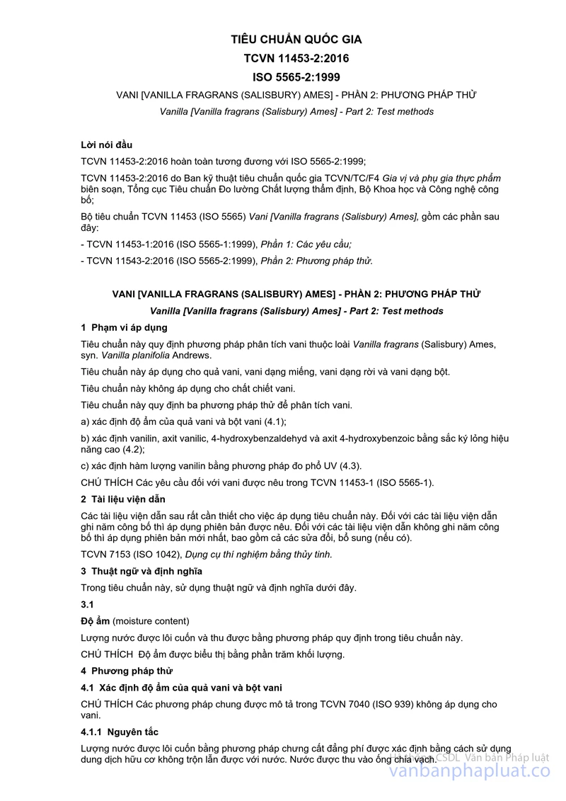 Tiêu chuẩn quốc gia TCVN 11452:2016 (ISO 3493:2014) về Quả vani - Thuật ngữ và định nghĩa