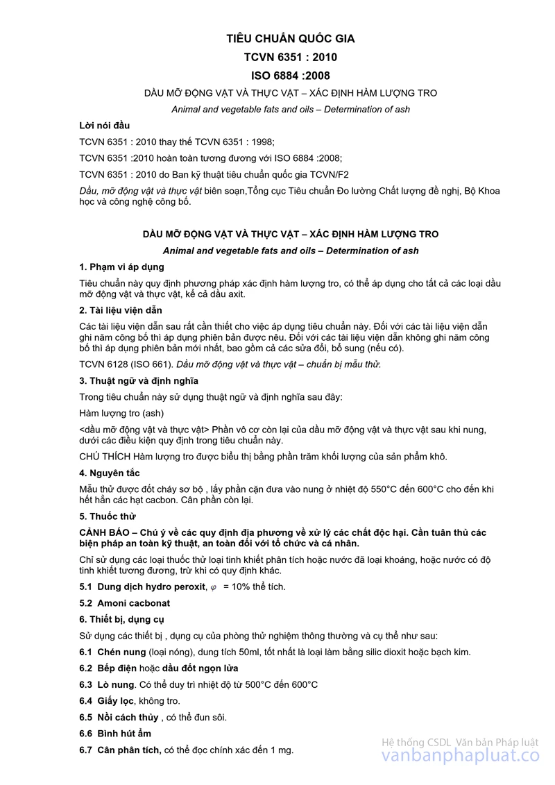 Tiêu chuẩn quốc gia TCVN 10732:2015 về Sản phẩm cacao - Xác định hàm lượng tro