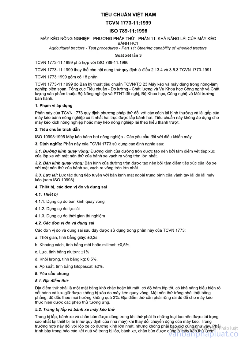 Tiêu chuẩn quốc gia TCVN 9196:2012 (ISO 10998 : 2008) về Máy kéo nông ...