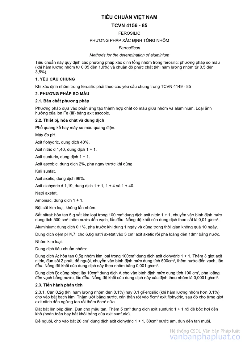 Tiêu chuẩn quốc gia TCVN 4156:2009 (ISO 4158 : 1978) về Ferosilic - Xác định hàm lượng Nhôm ...